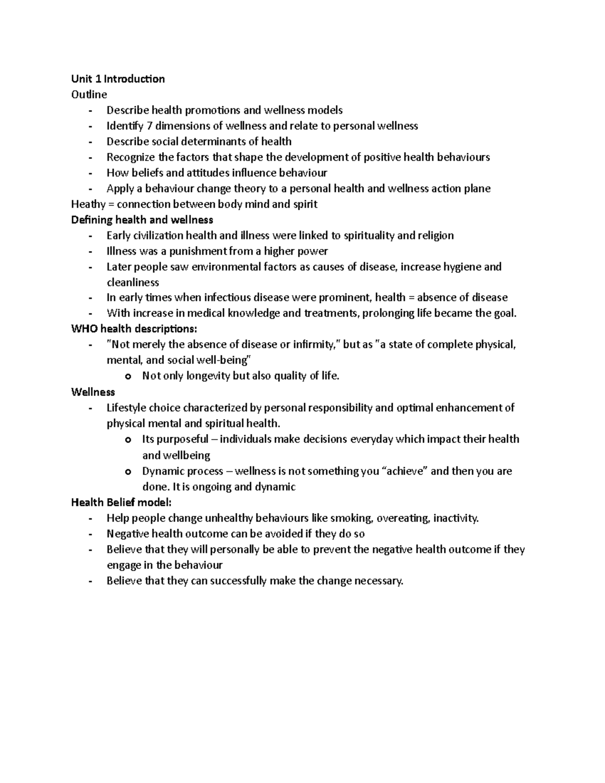FRHD Unit 1 - Notes for the first unit of health and wellness - Unit 1 ...