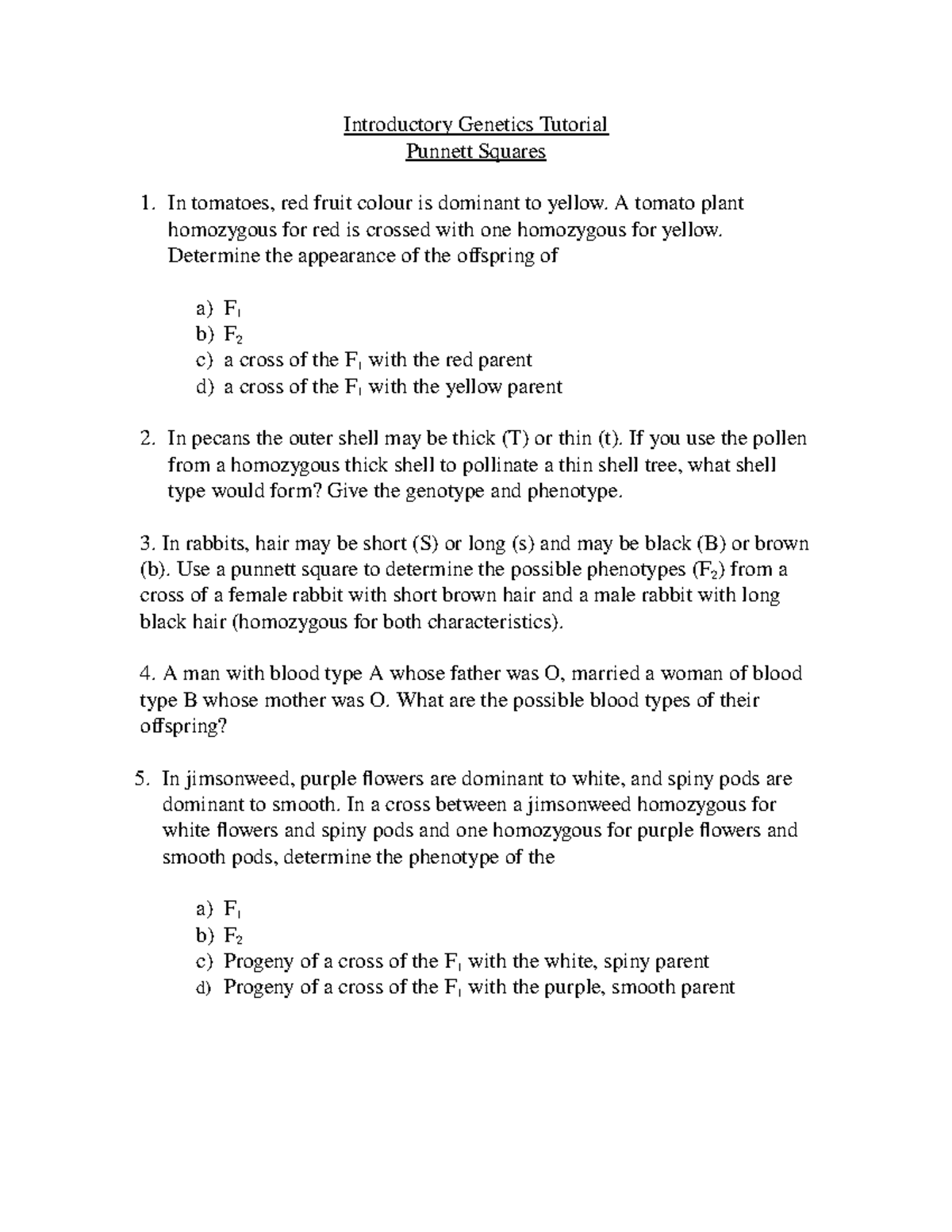 Punnett squares tutorial - Introductory Genetics Tutorial Punnett ...