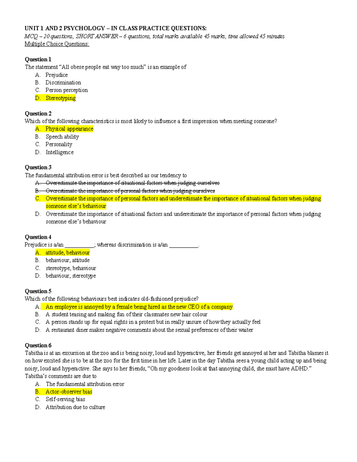 Social Cog Prac SAC - UNIT 1 AND 2 PSYCHOLOGY – IN CLASS PRACTICE ...