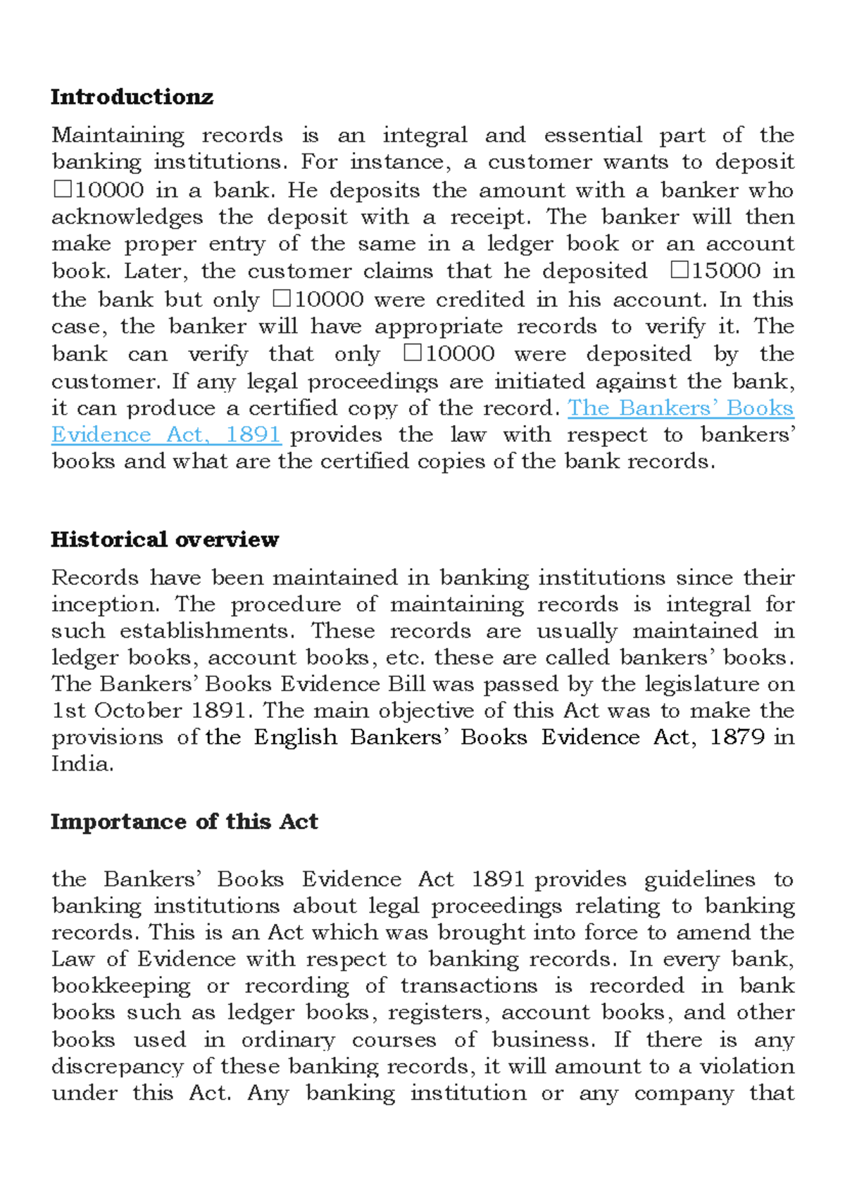 Bankers book 9 - banking law - Introductionz Maintaining records is an ...