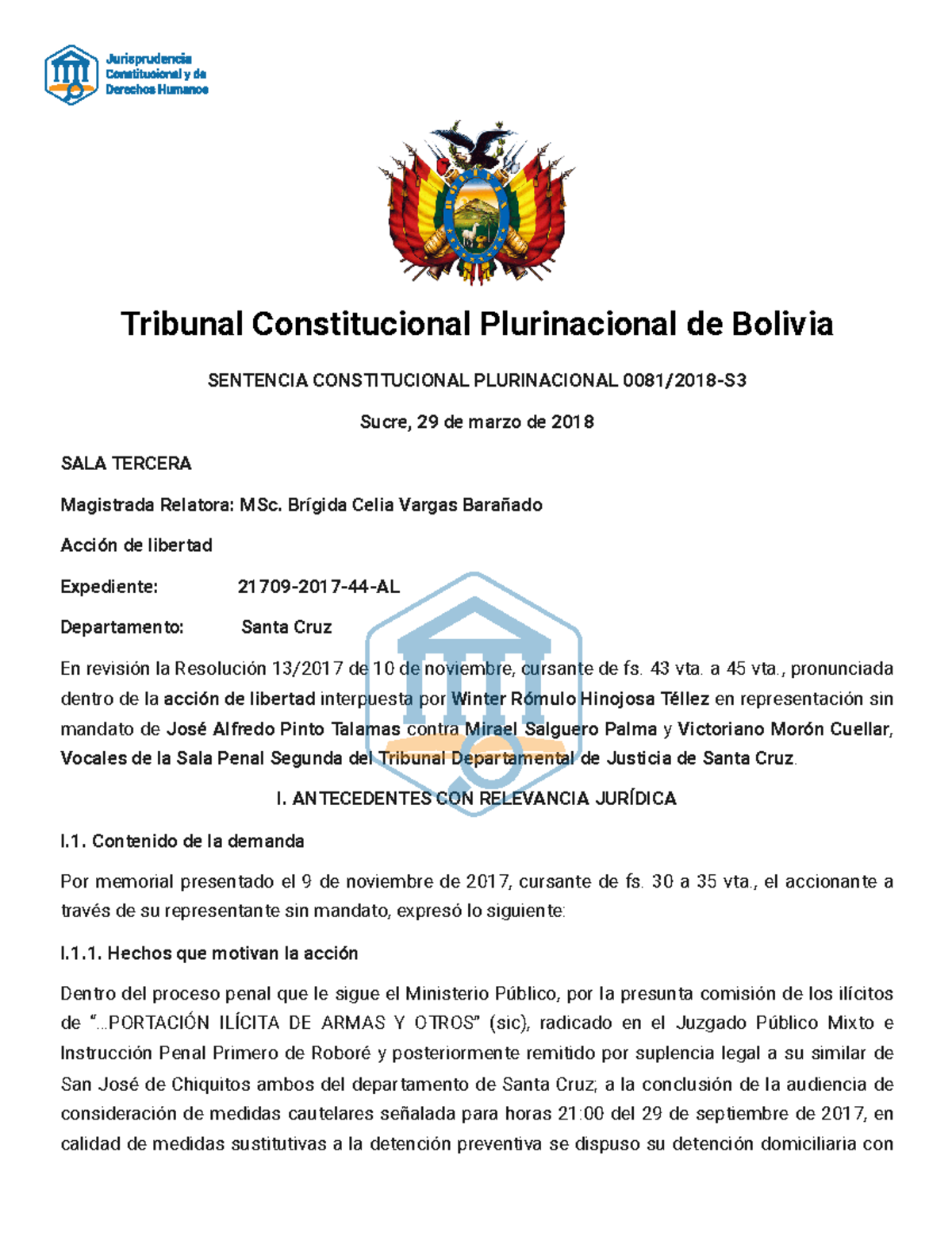 Sentencia Constitucional Plurinacional 0081 2018-S3 - Tribunal Constitucional Plurinacional de ...