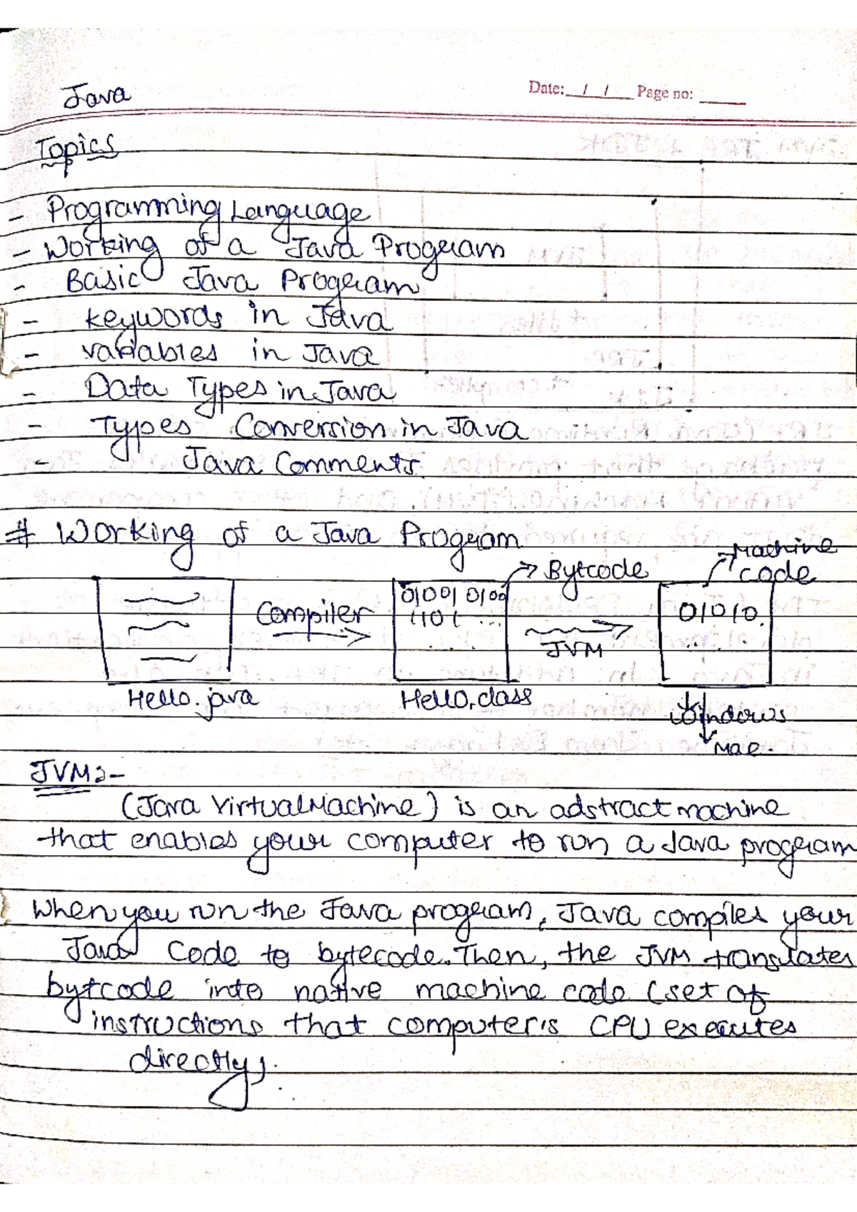 Java Notes - Java Date: Page no: Topics Programming Language working of ...