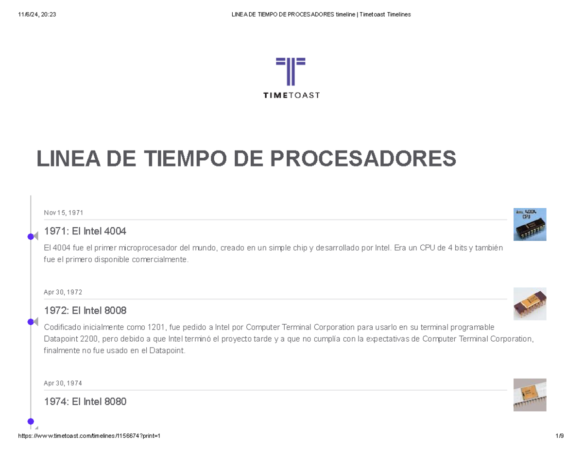 Linea DE Tiempo DE Procesadores timeline Timetoast Timelines - LINEA DE ...