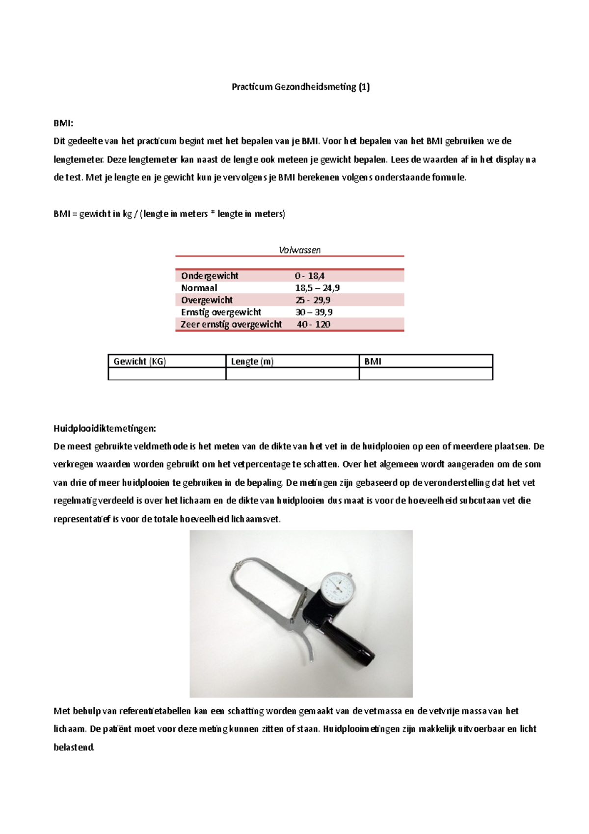 ROC LAB practicum 1 - THP2 - Practicum Gezondheidsmeting (1) BMI: Dit ...