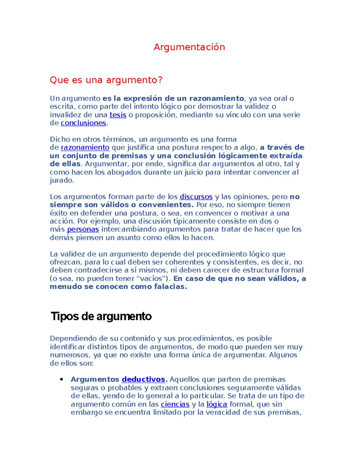 Argumentación - Lecture notes 22 - Argumentación Que es una argumento ...