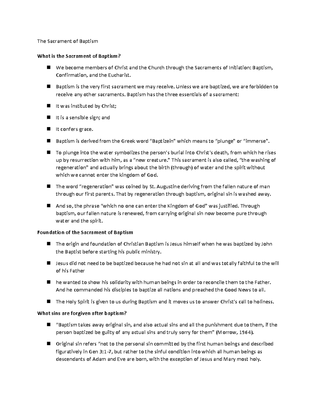 The Sacrament of Baptism - Baptism is the very first sacrament we may ...