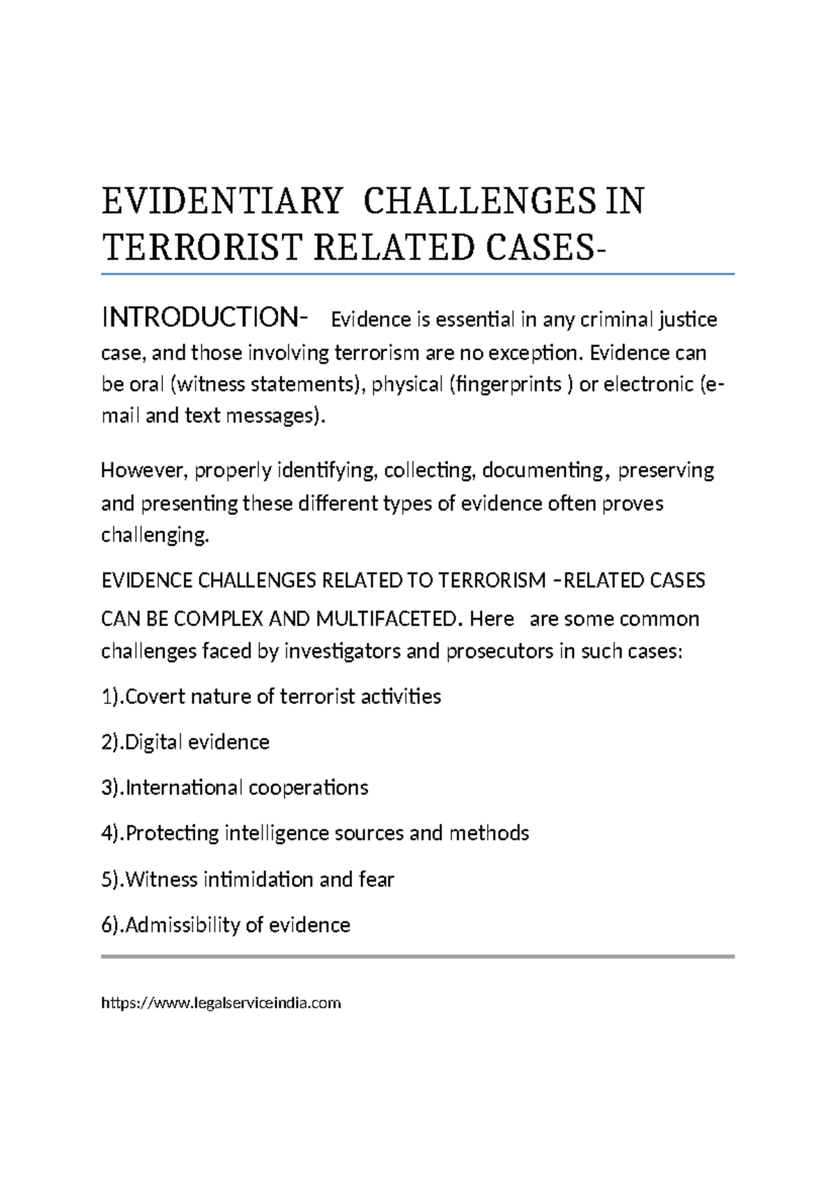 Evidentiary Challenges IN Terrorist Related CASE1 - EVIDENTIARY ...