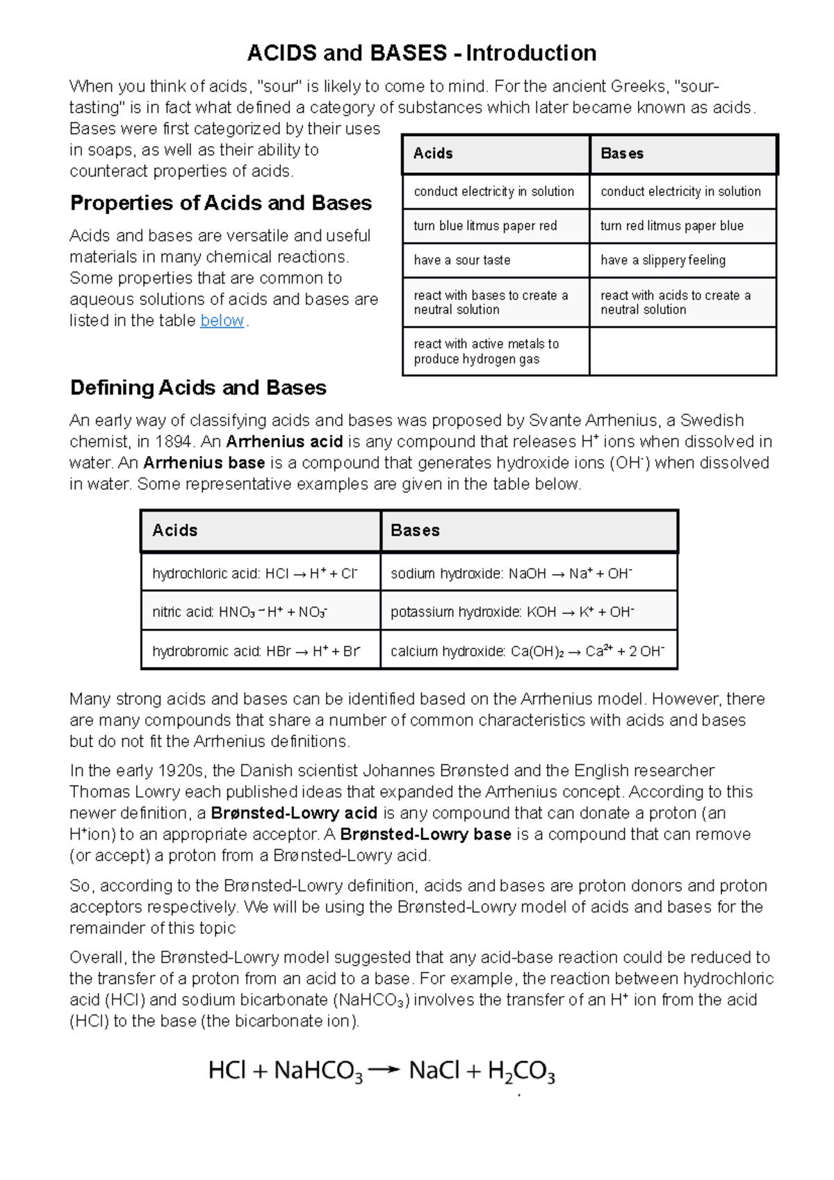 Acids and Bases - very nice notes - ACIDS and BASES - Introduction When ...