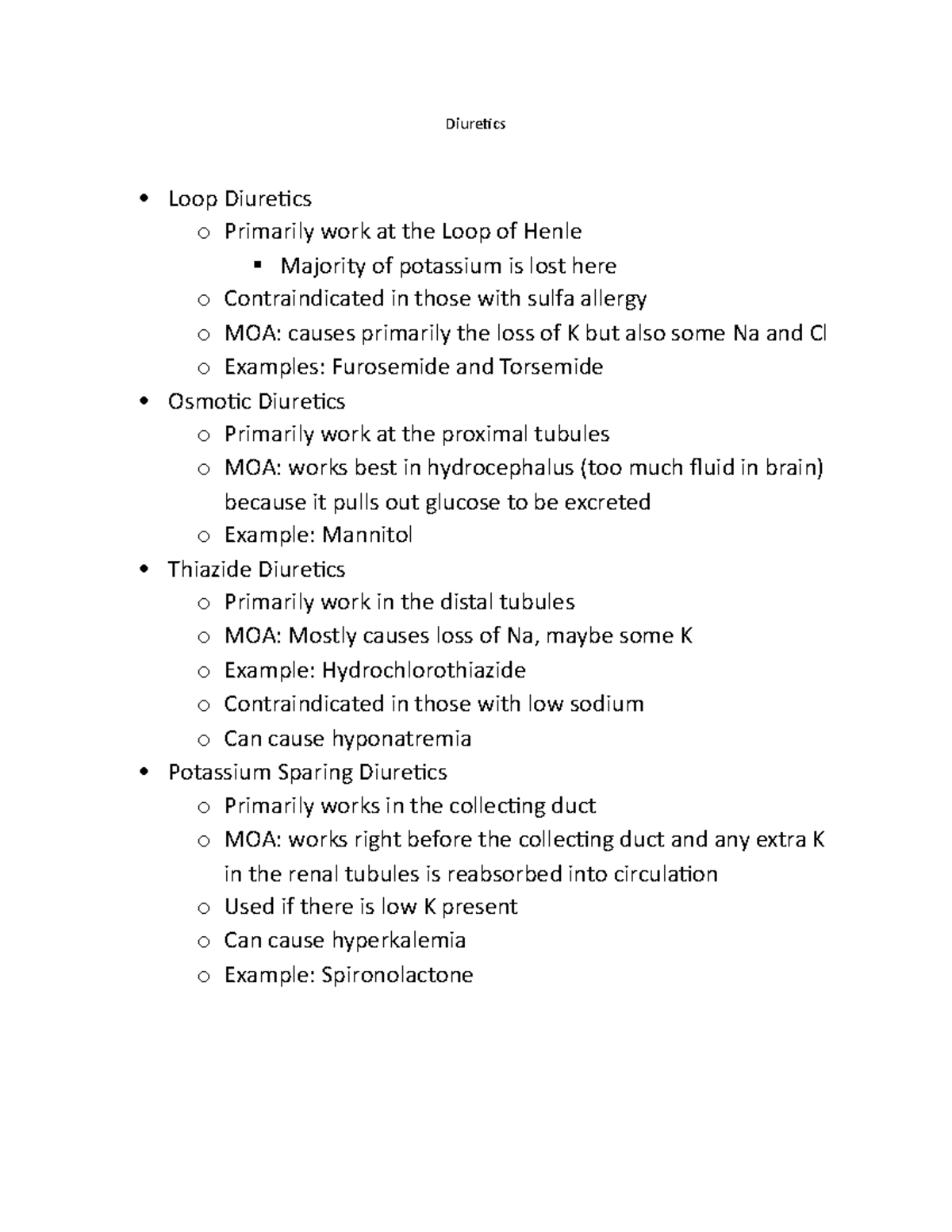 Diuretics - Diuretics Loop Diuretics o Primarily work at the Loop of ...