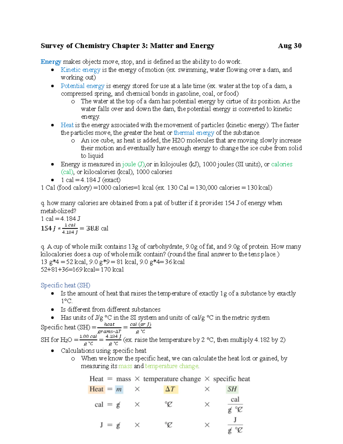 Survey of Chemistry Chapter 3: Matter and Energy - • Kinetic energy is ...