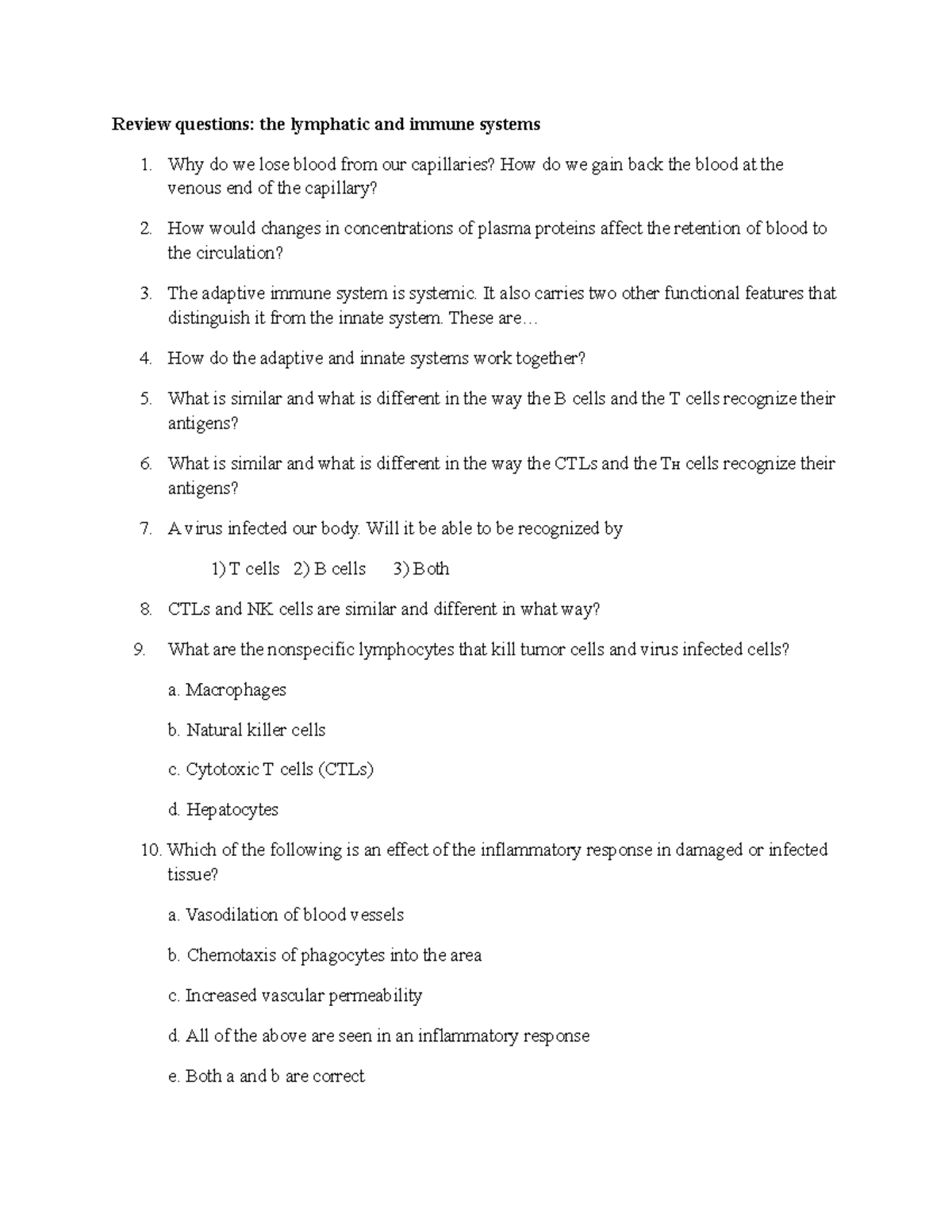 19- Lymphatic and immune systems study guide spring 16 - Review ...