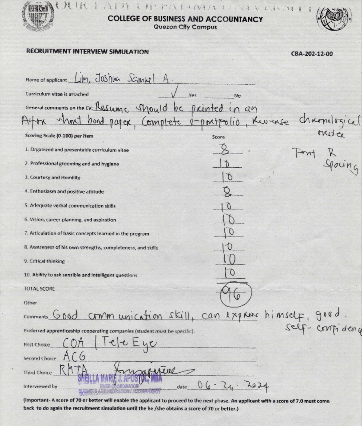 Lim - RIS results - jejeheh - AND COLLEGE OF BUSINESS AND ACCOUNTANCY ...