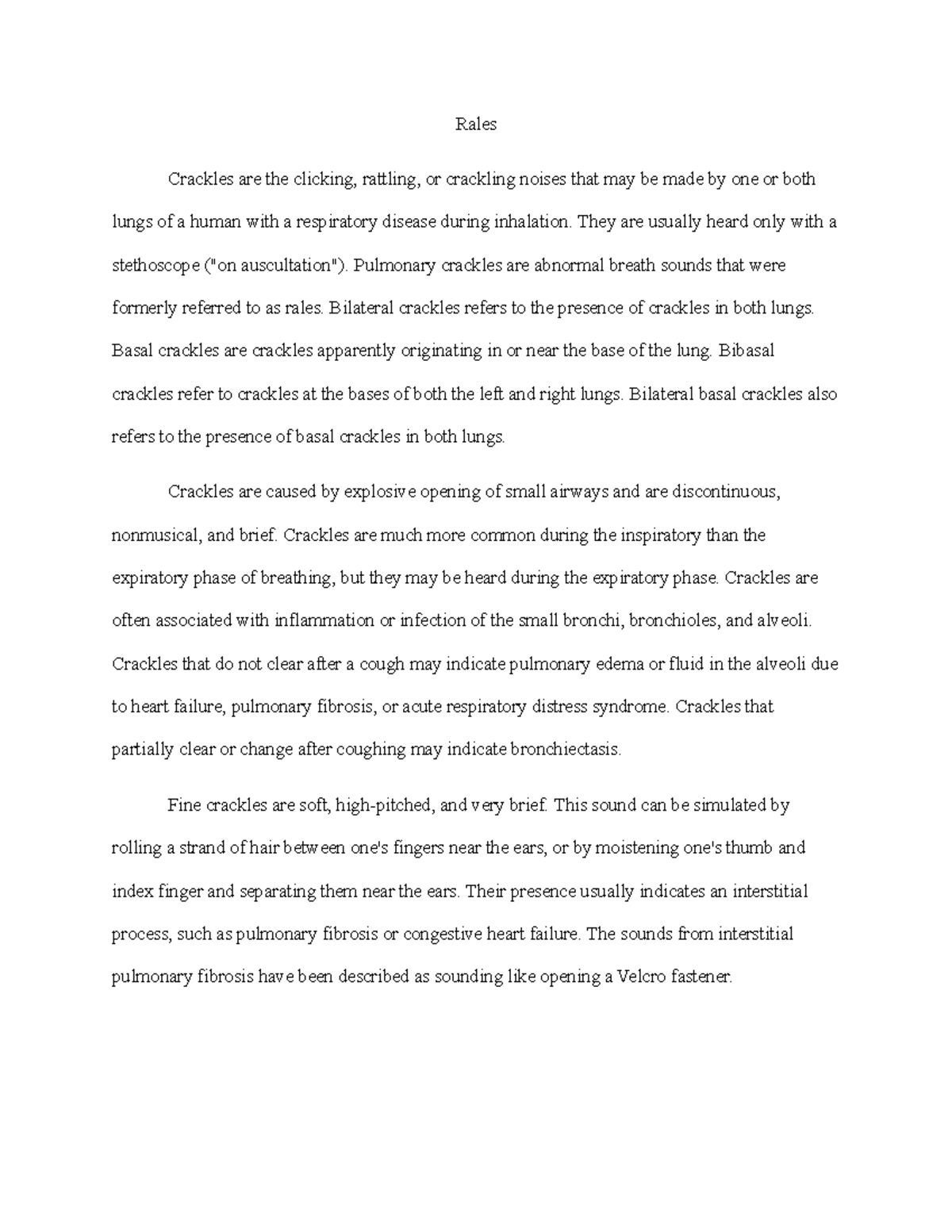 Rales - Rales Crackles are the clicking, rattling, or crackling noises ...