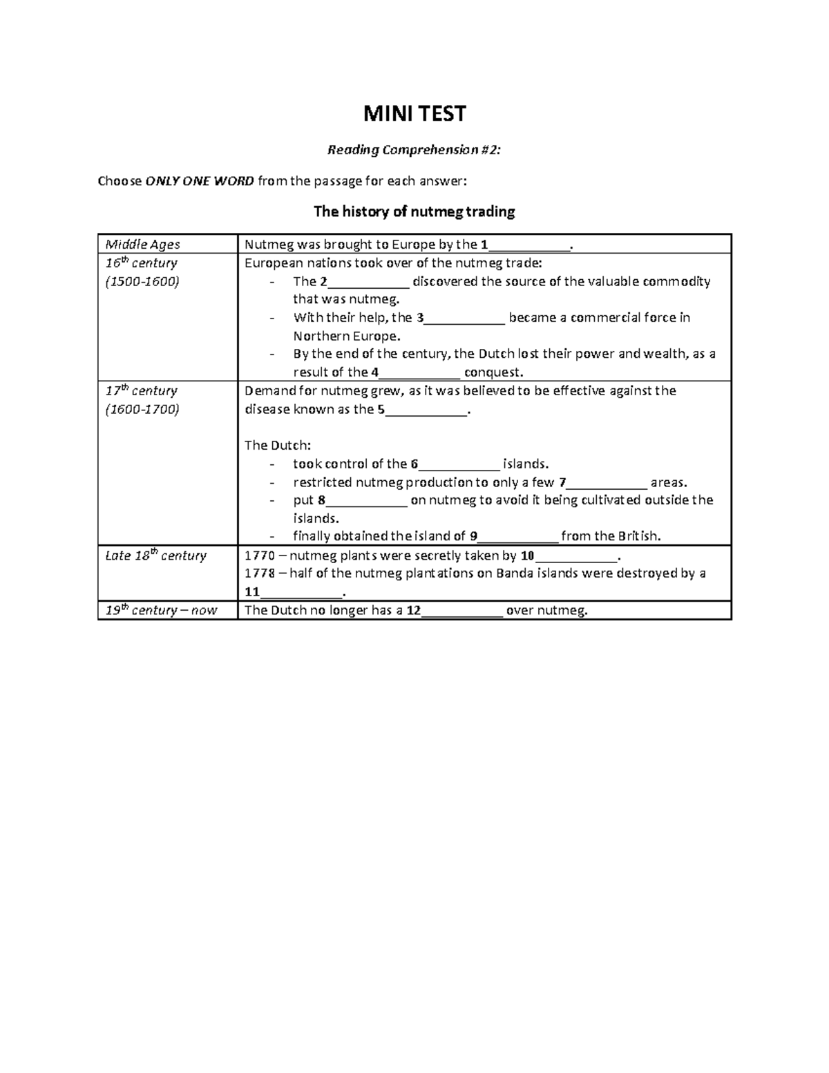 MINI TEST - Reading comprehension #2 - MINI TEST Reading Comprehension ...