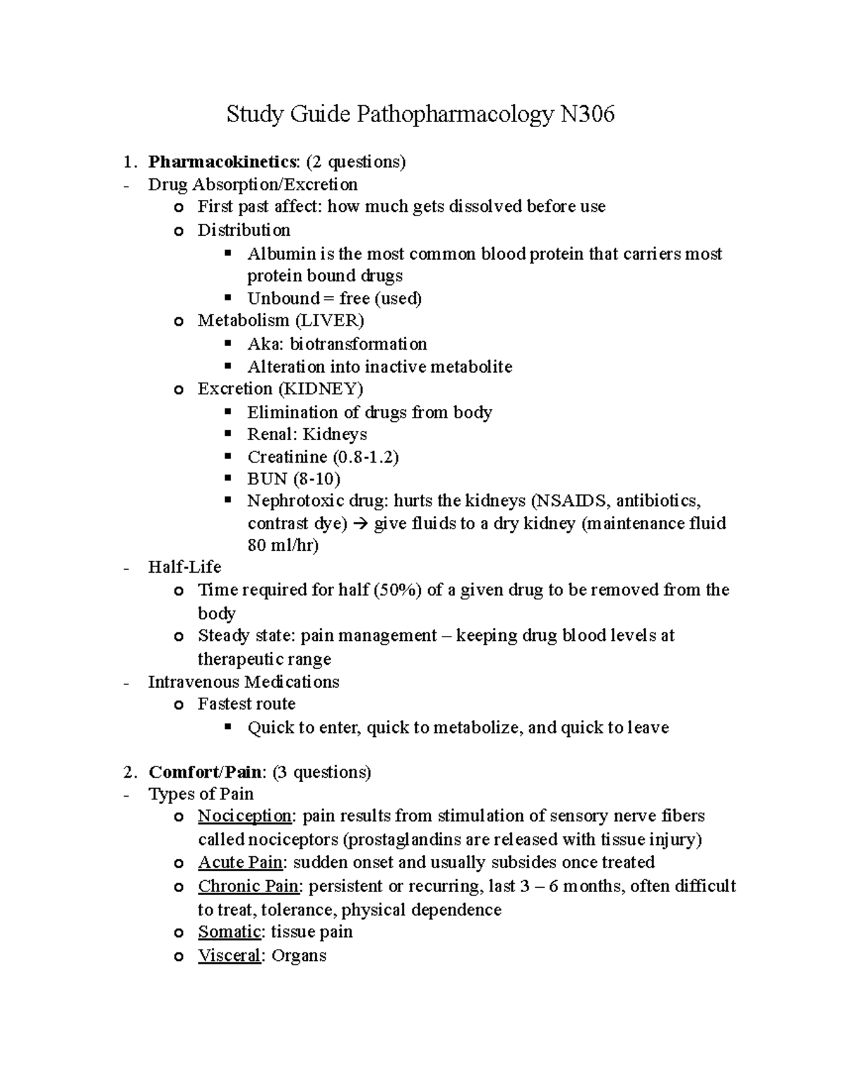 Final Study Guide N306 - Study Guide Pathopharmacology N ...