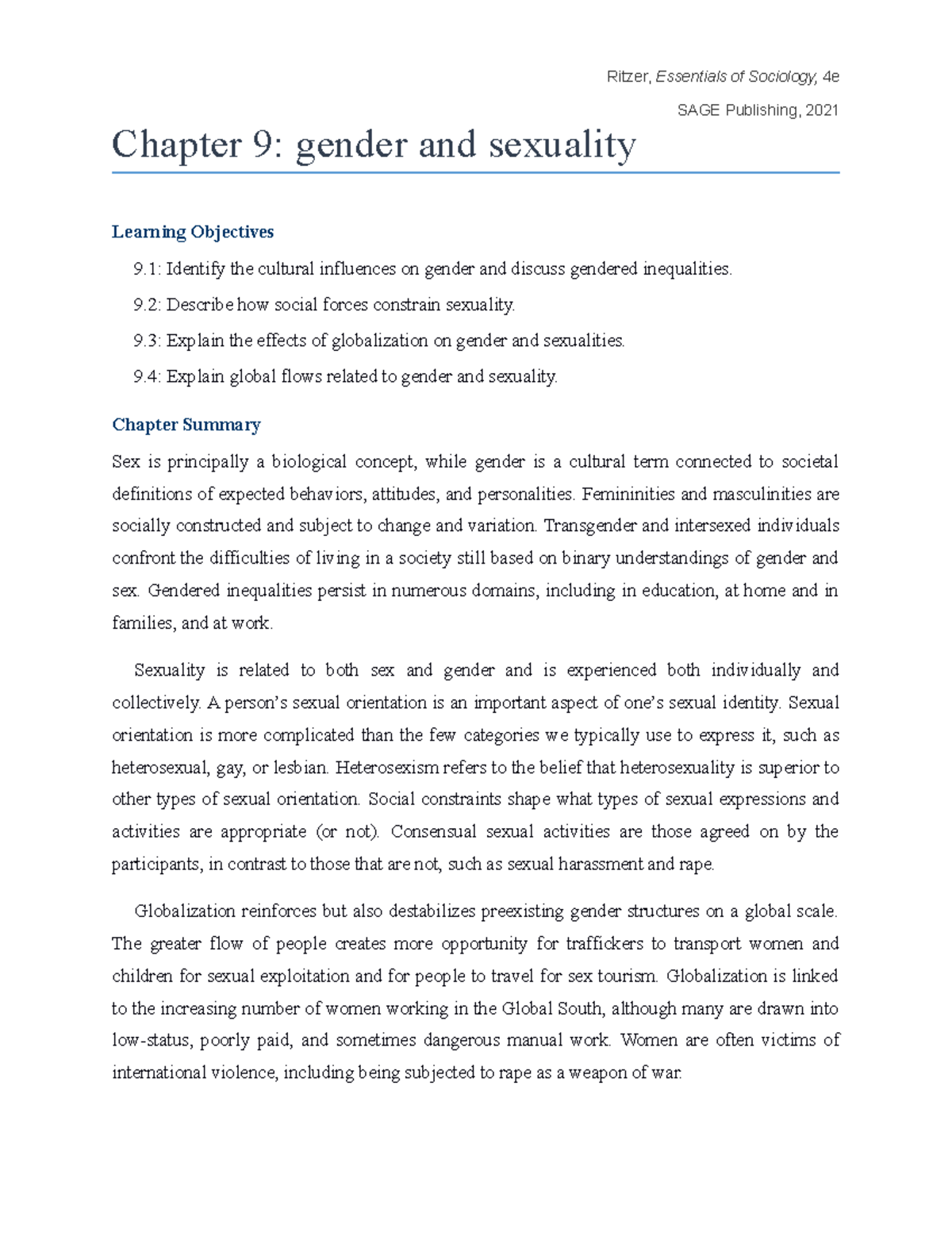 Chapter 9 gender and sexuality - SAGE Publishing, 2021 Chapter 9 ...