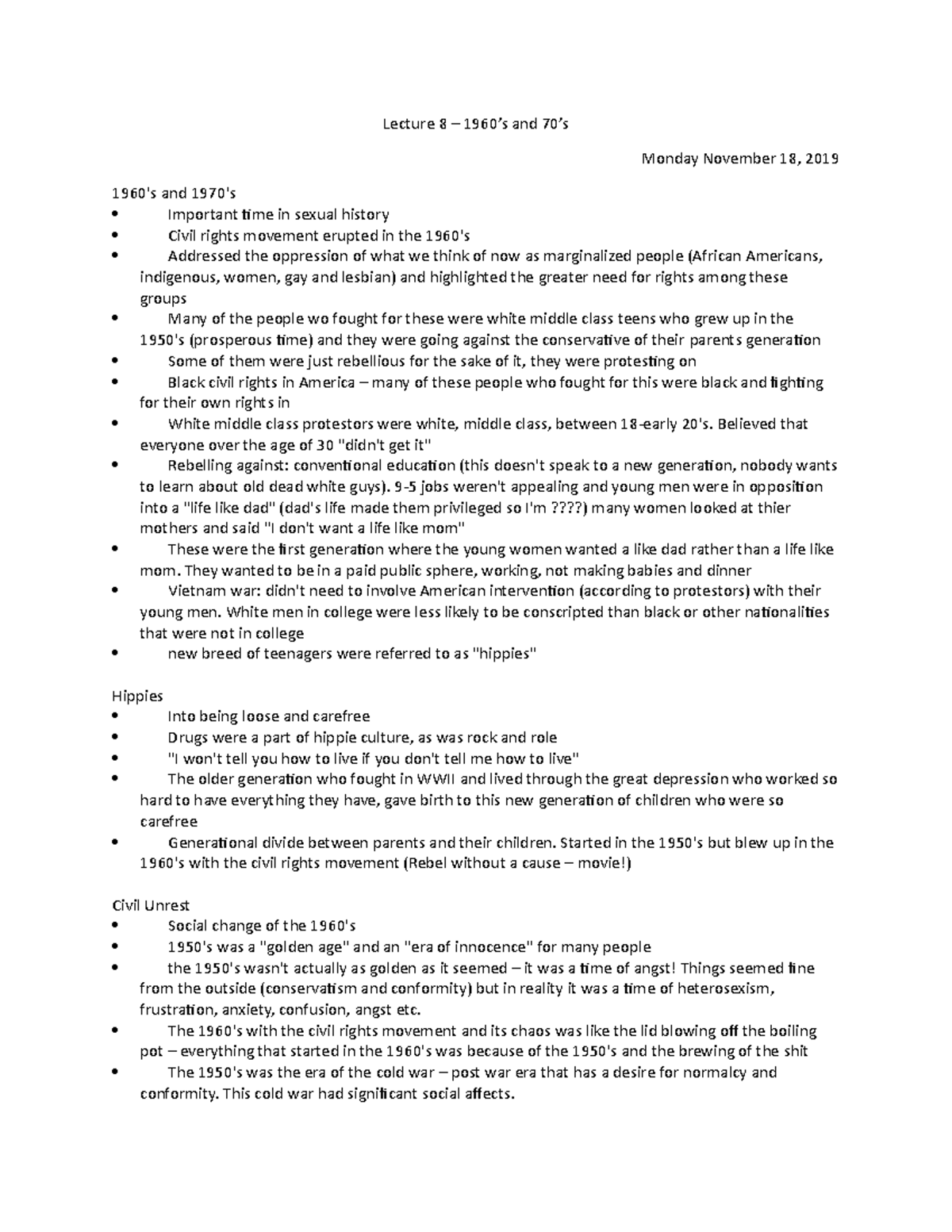 Lecture 8 - 1960 and 1970 - Lecture 8 – 1960’s and 70’s Monday November ...