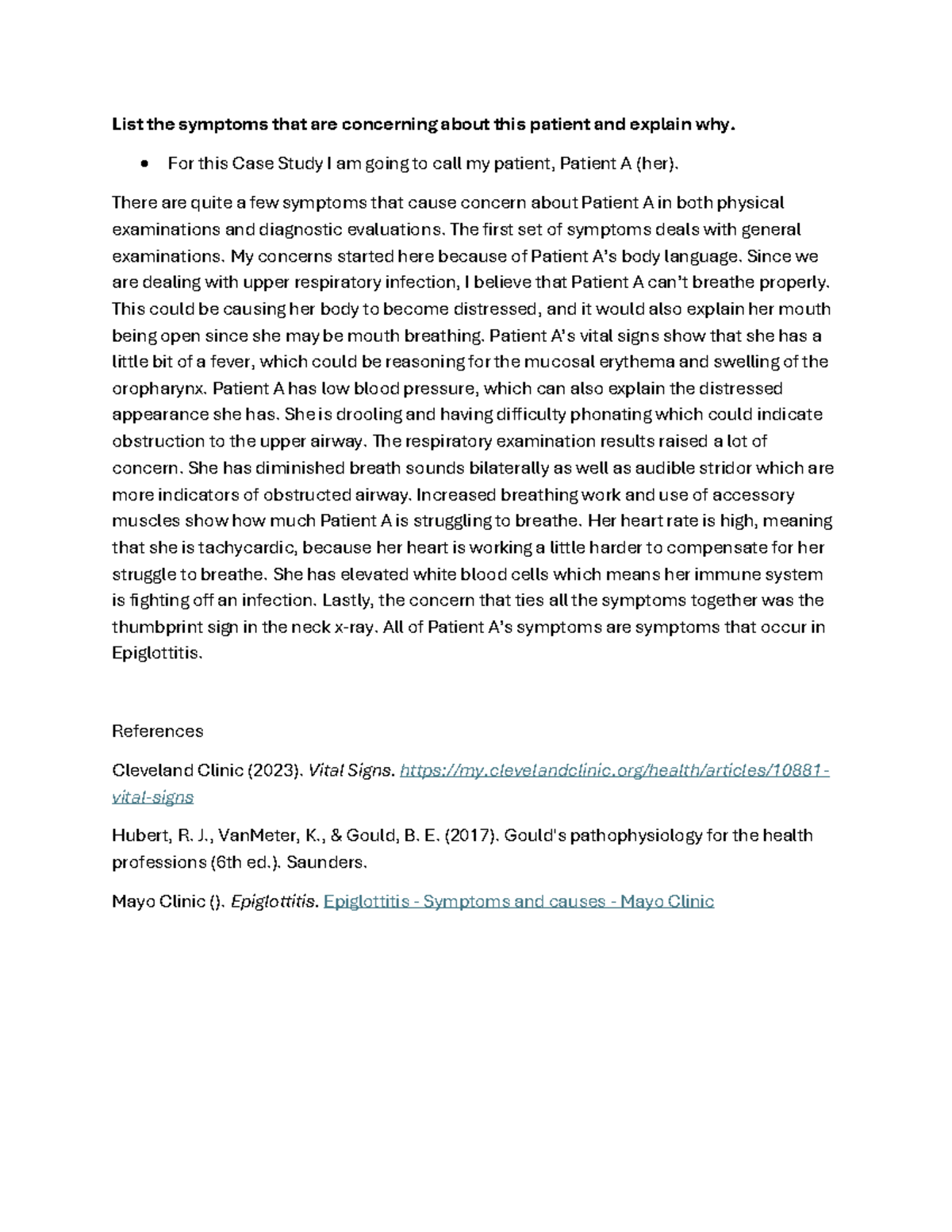 Case Study Chapter 13 URI - List the symptoms that are concerning about ...