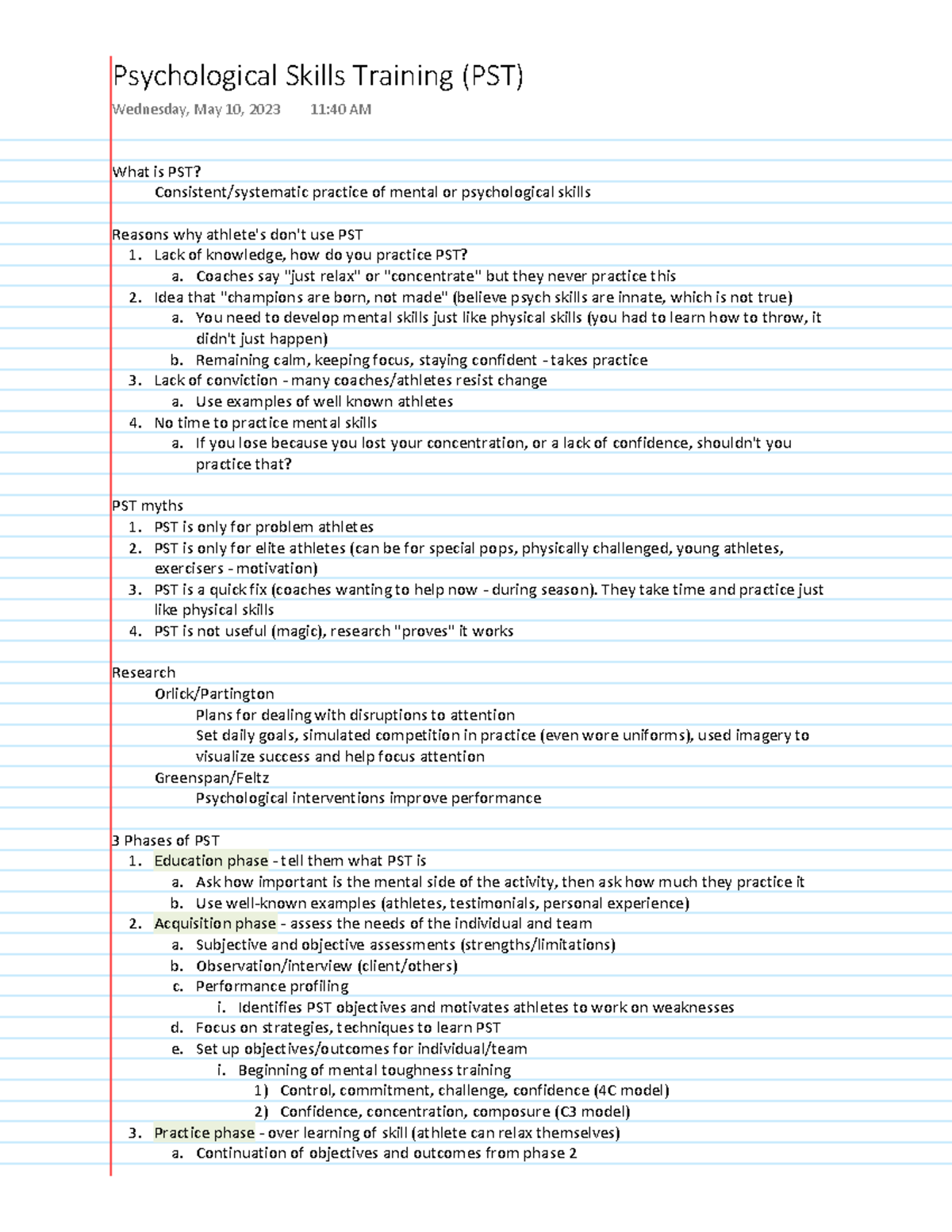 Psychological Skills Training - What is PST? Consistent/systematic ...