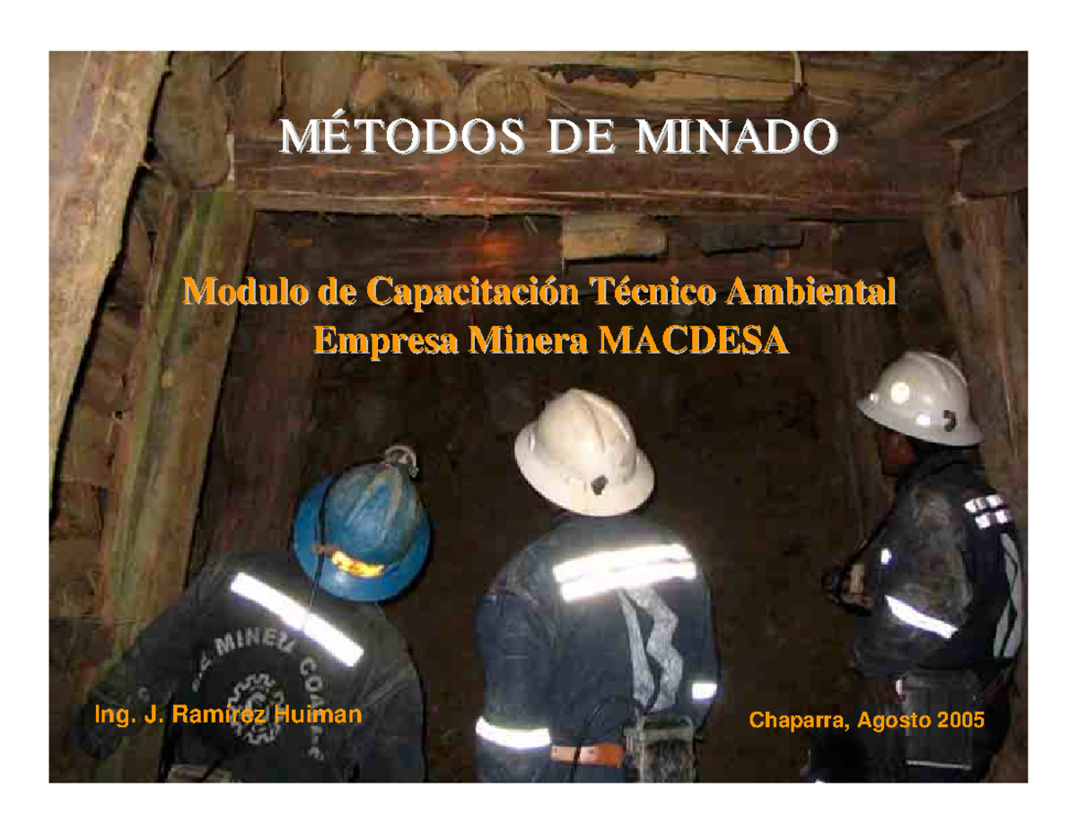 T121 icm-mdsa t metodo-minado - MÉTODOS DE MINADO M MÉ ÉTODOS DE MINADO ...