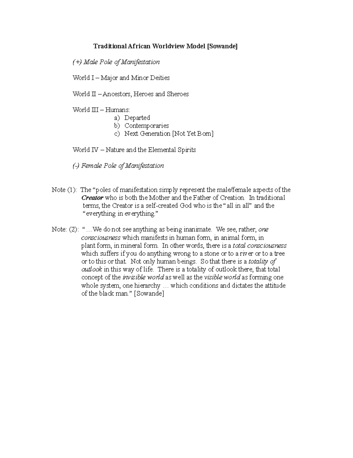 Traditional African Worldview Model - In traditional terms, the Creator ...