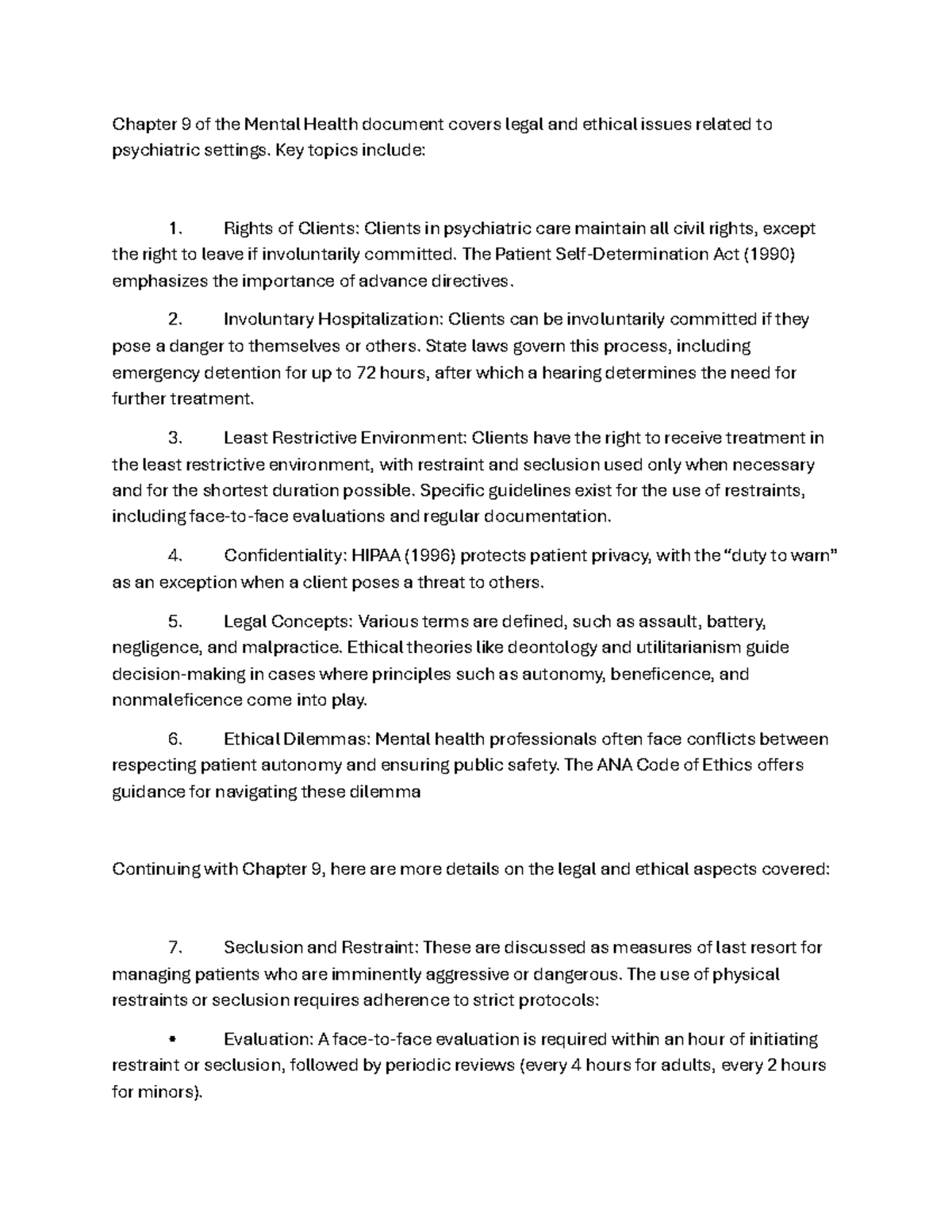 Exam 2 chapter 9 - Notes - Chapter 9 of the Mental Health document ...