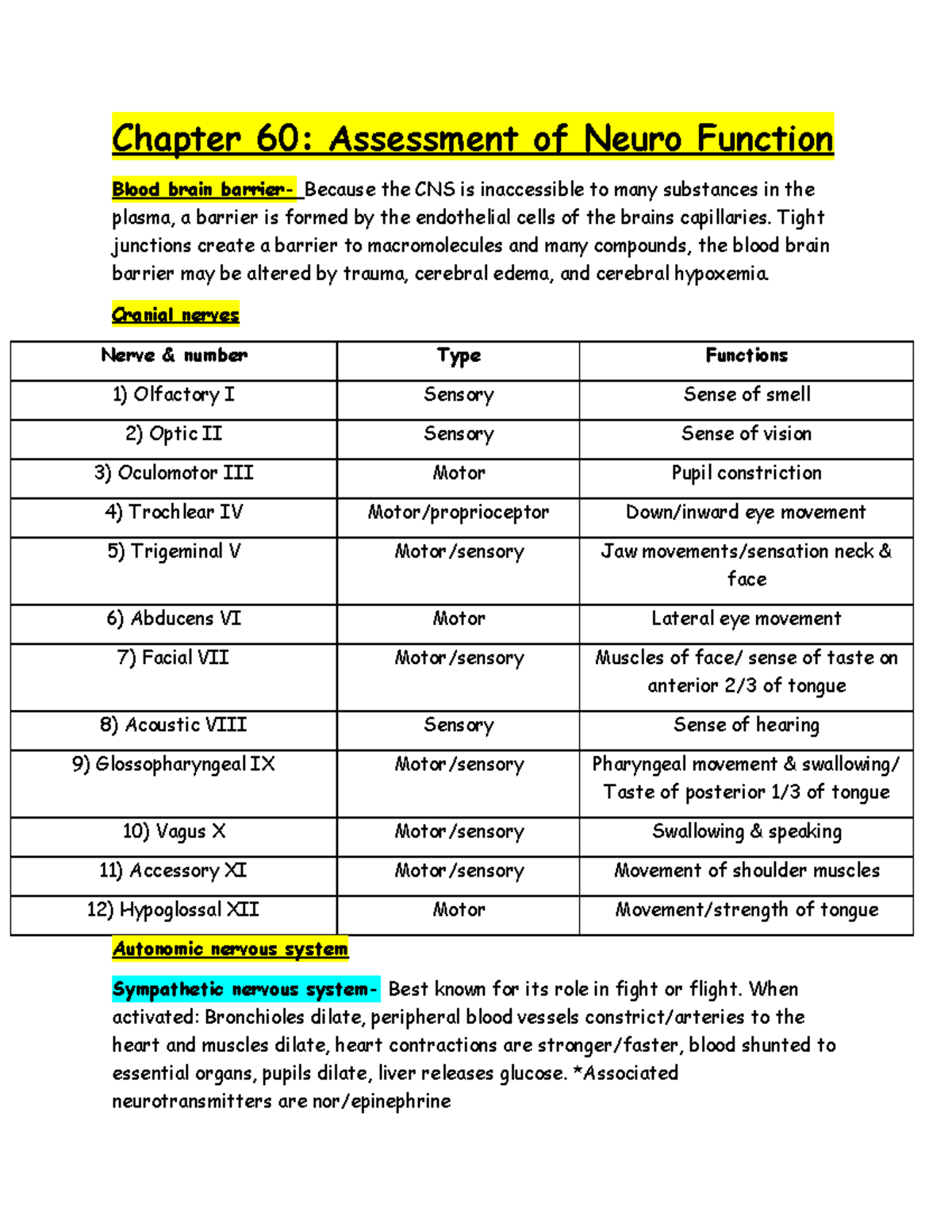 Neuro - prof. greer - Chapter 60: Assessment of Neuro Function Blood ...