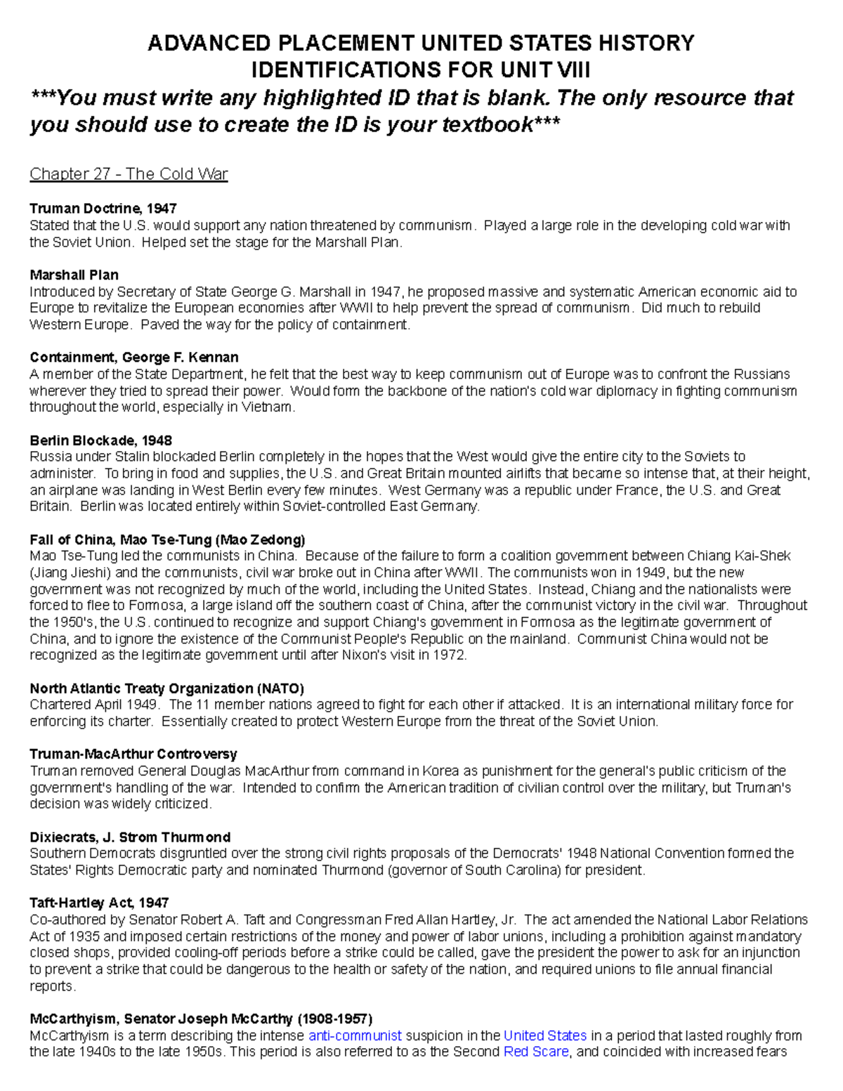 Copy of Unit Eight IDs (2017-2018 ) - ADVANCED PLACEMENT UNITED STATES ...