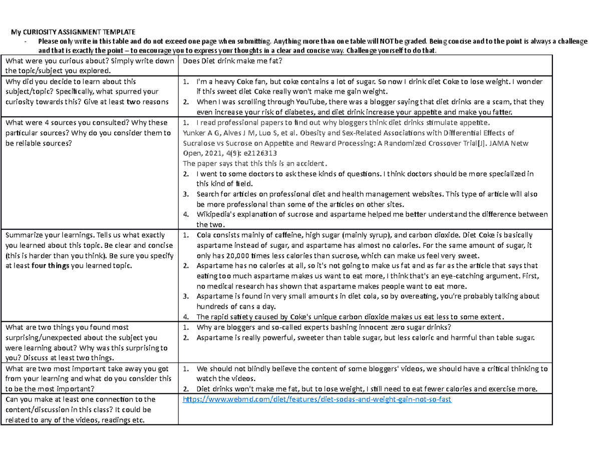 My Curiosity Assignment Template - My CURIOSITY ASSIGNMENT TEMPLATE ...