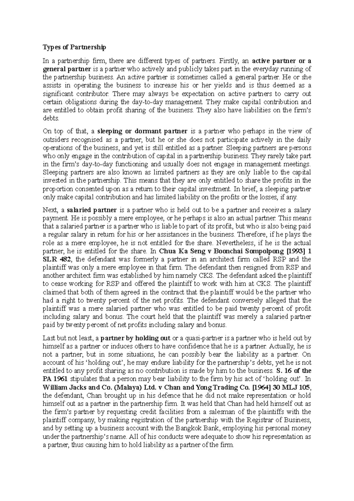 Types of Partnership - Firstly, an active partner or a general partner ...