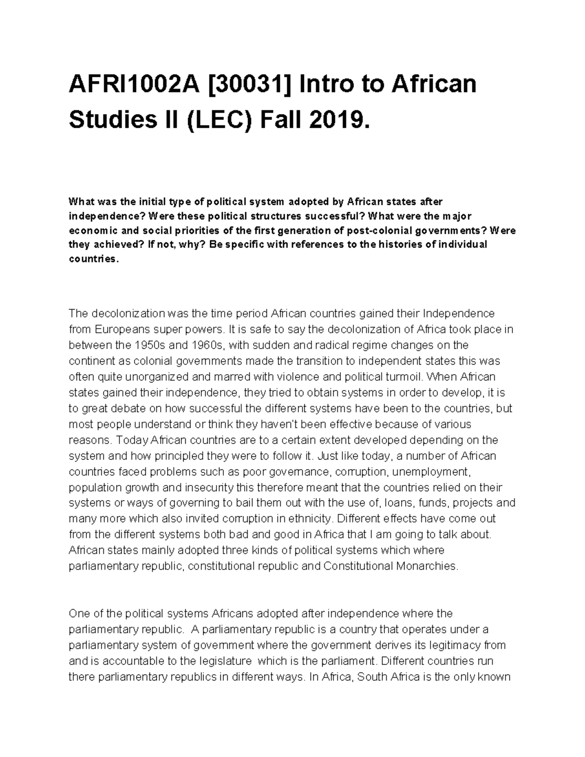 Untitled document 5 - Research paper - AFRI1002A [30031] Intro to ...