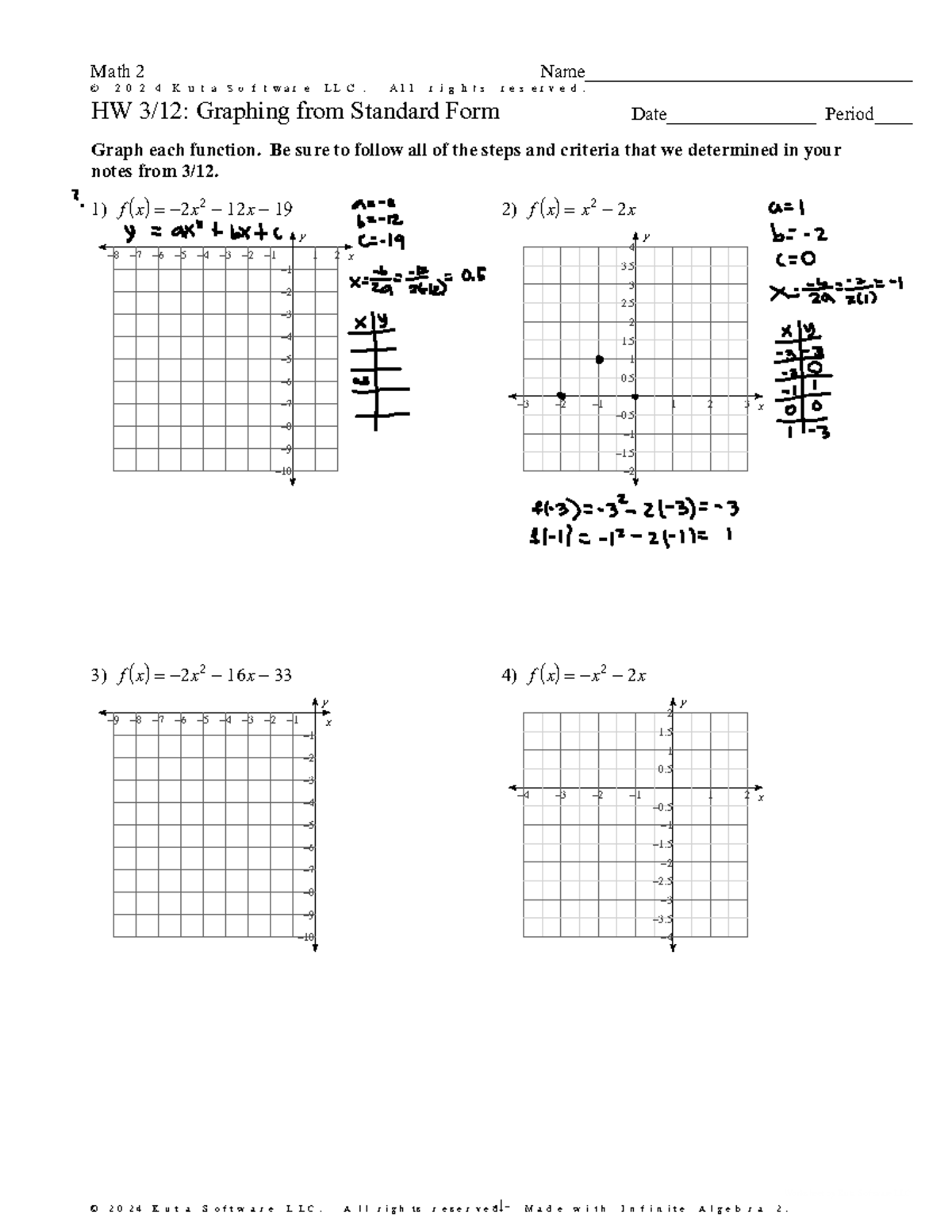 Kami Export - HW 312 Graphing from Standard Form - ©I q 2 c 0 G 2 s 4 h ...