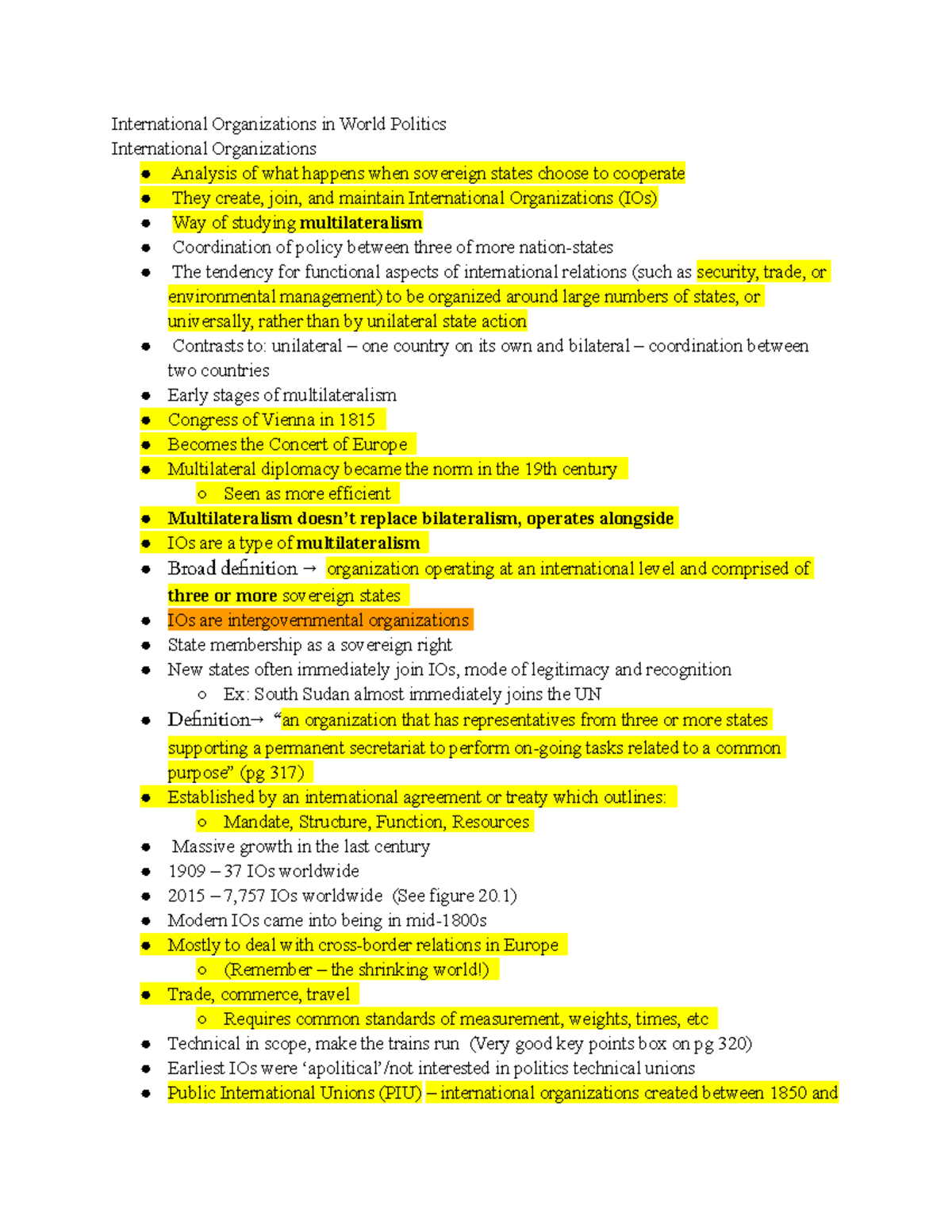 Chapter 14 - lecture notes - International Organizations in World ...