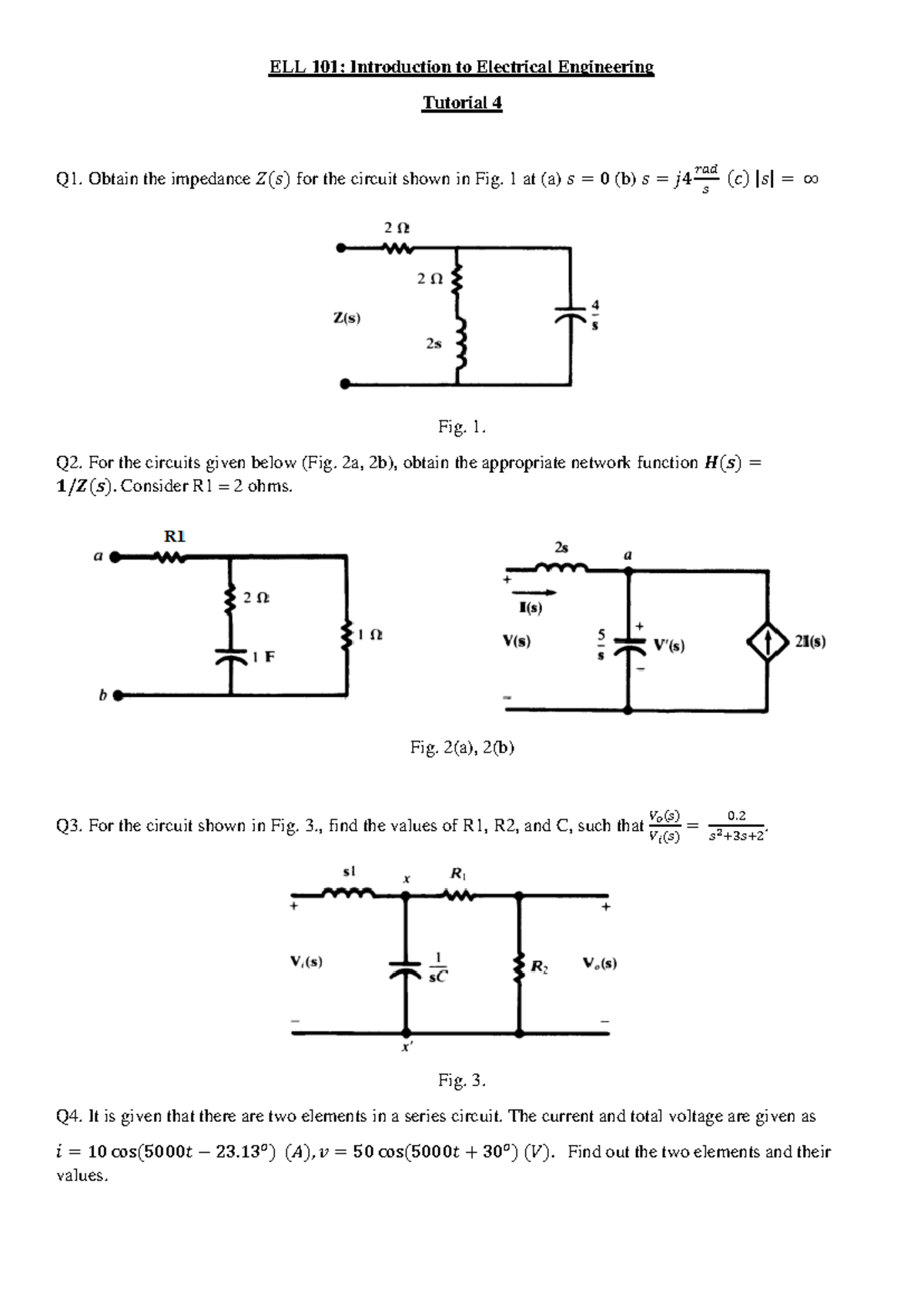ELL101 tutorial 4 - ELL 101: Introduction to Electrical Engineering ...
