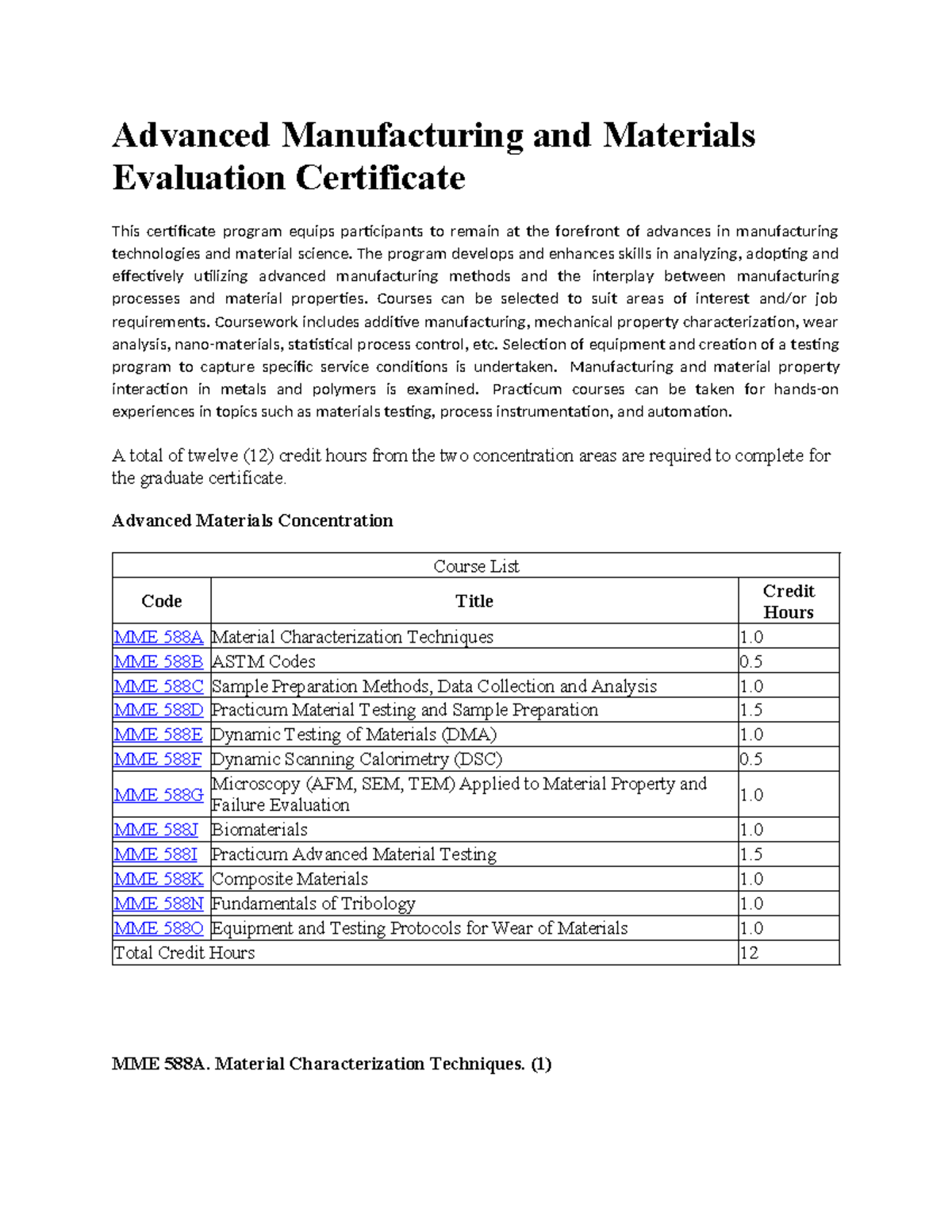 Advanced Manufacturing and Materials Evaluation Certificate - Advanced ...