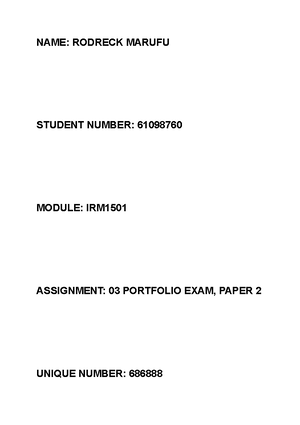 IRM1501 assignment questions S2 2024 - IRM SEMESTER TWO ASSIGNMENT QUESTIONS UNIQUE NUMBER ...