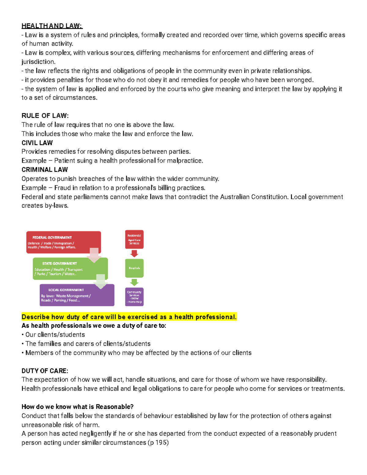 Lecture 12 - Health and Law - HEALTH AND LAW: Law is a system of rules ...
