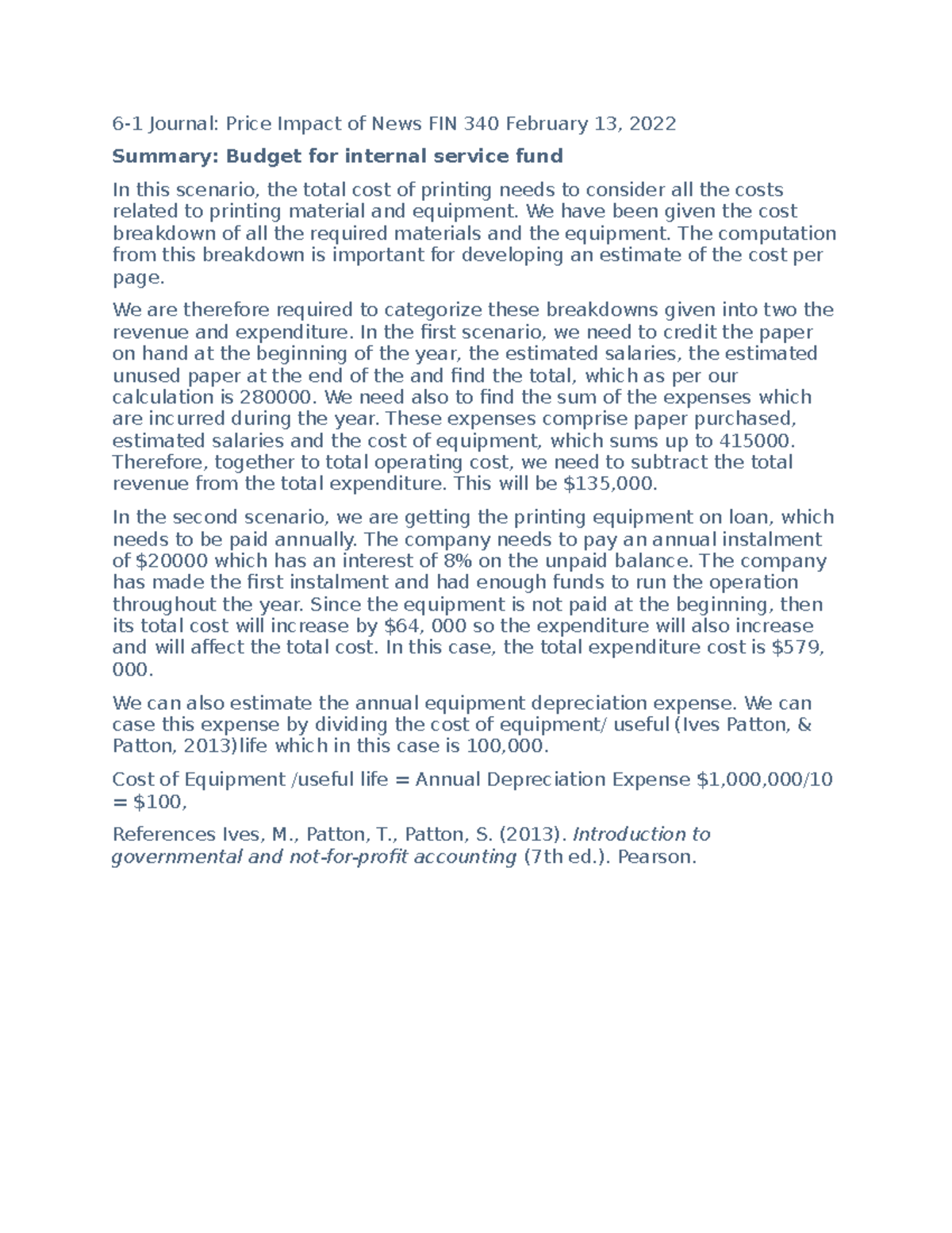 FIN 340 week 6 journal - 6-1 Journal: Price Impact of News FIN 340 ...