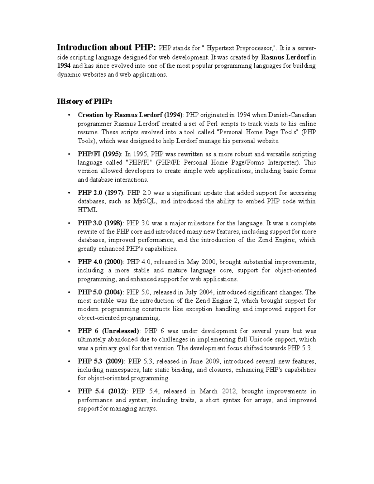 Php - collage notes - Introduction about PHP: PHP stands for ...