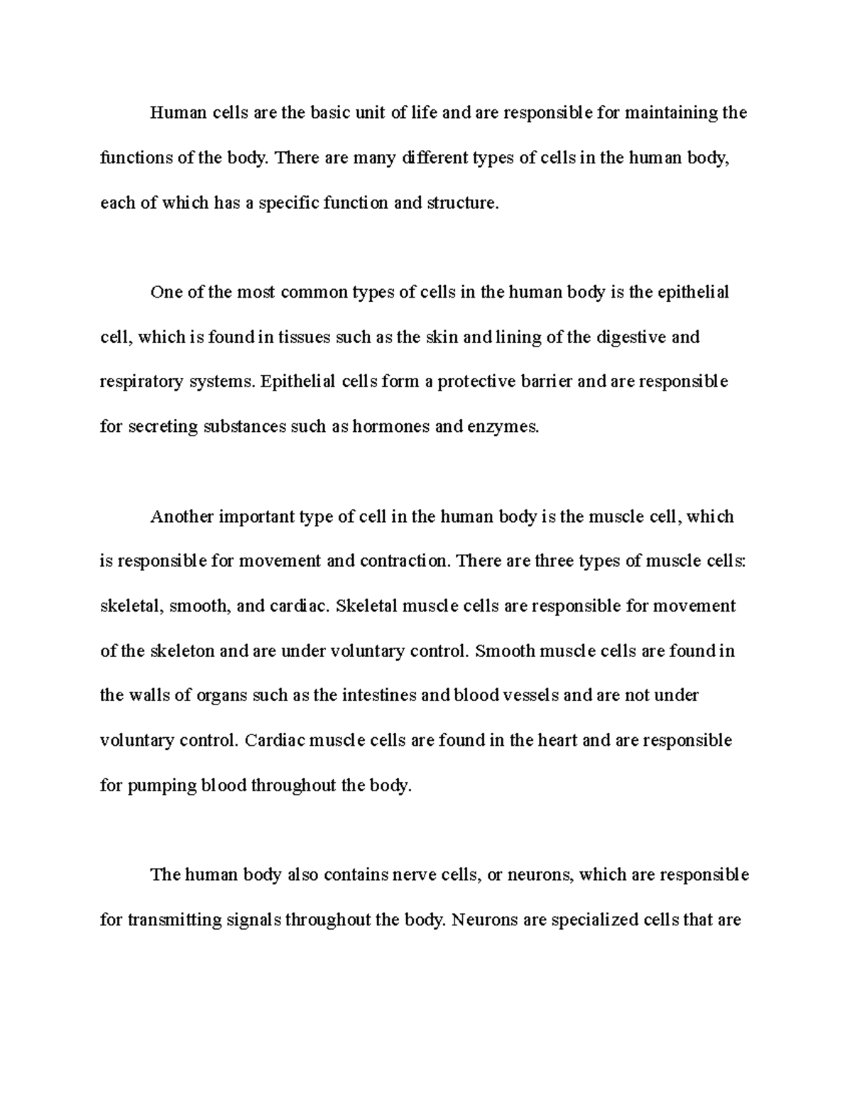 Human Cells Essay - Semester 1 - Human cells are the basic unit of life ...