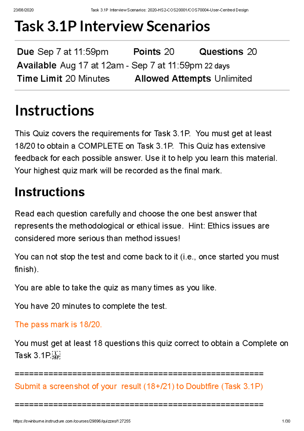 Task 3.1P Interview Scenarios 2020-HS2-COS2000 1 COS70004-User-Centred ...