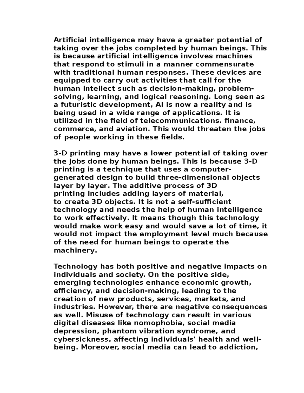 Global unit 4 - Written Assignment Unit 4 - Artificial intelligence may have a greater potential ...