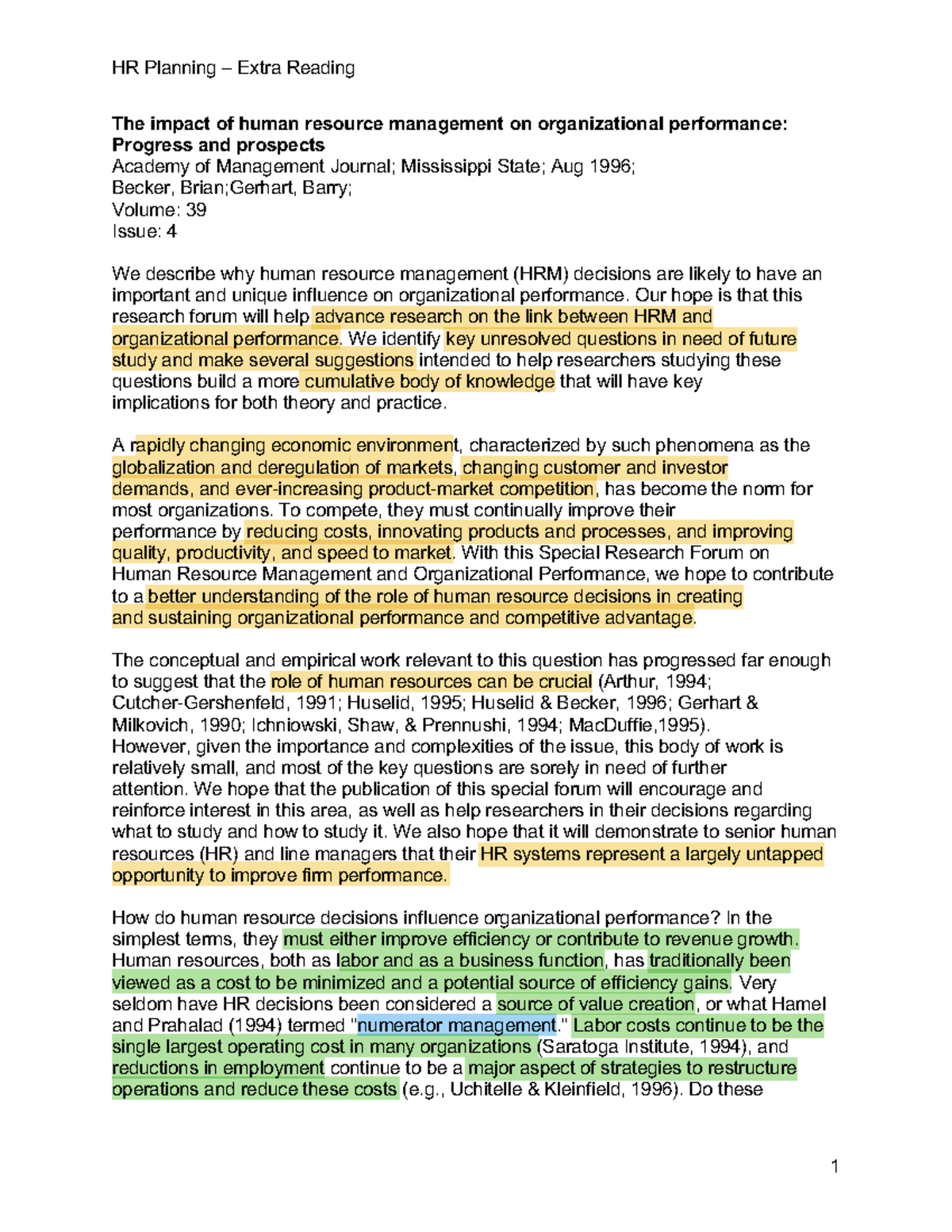 HR+Planning+article becker+and+gerhart chapter+2 - HR Planning Extra ...