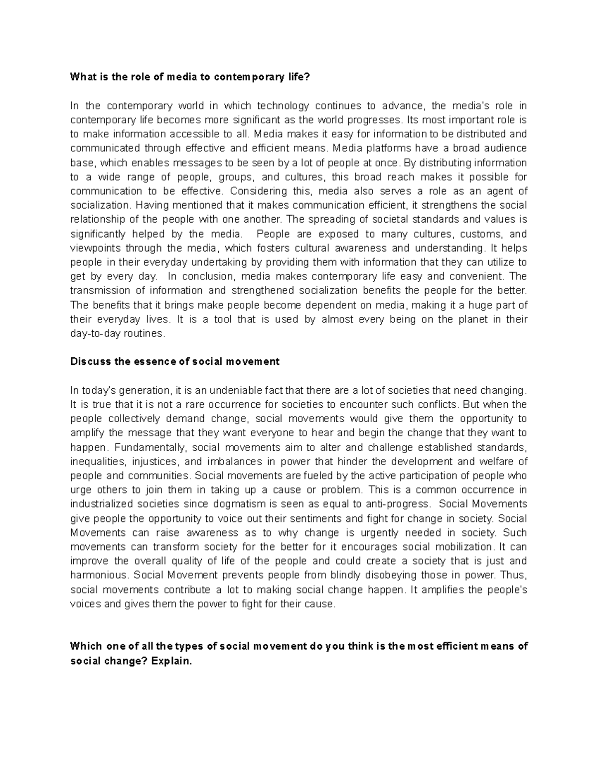 CONTEMP WORLD essay - What is the role of media to contemporary life ...
