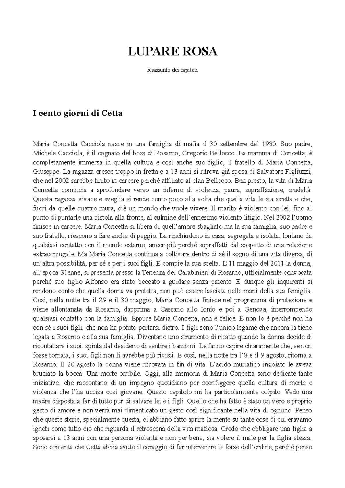 Lupare rosa - Riassunto - LUPARE ROSA Riassunto dei capitoli I cento ...