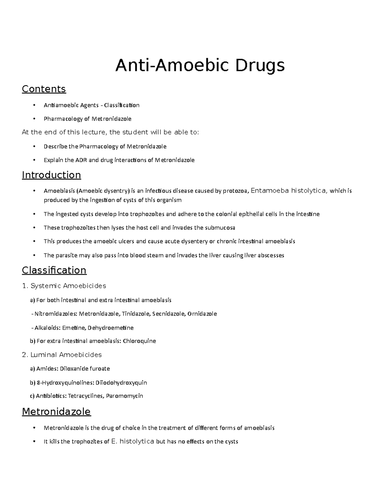 Chapter - 16 Antiamoebics-1 - Anti-Amoebic Drugs Contents Antiamoebic ...