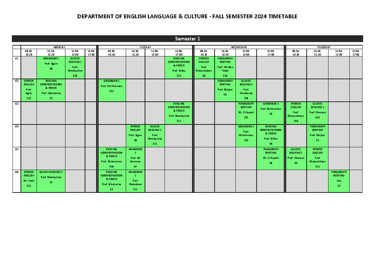 Fall Semester 2024 All groups - DEPARTMENT OF ENGLISH LANGUAGE ...