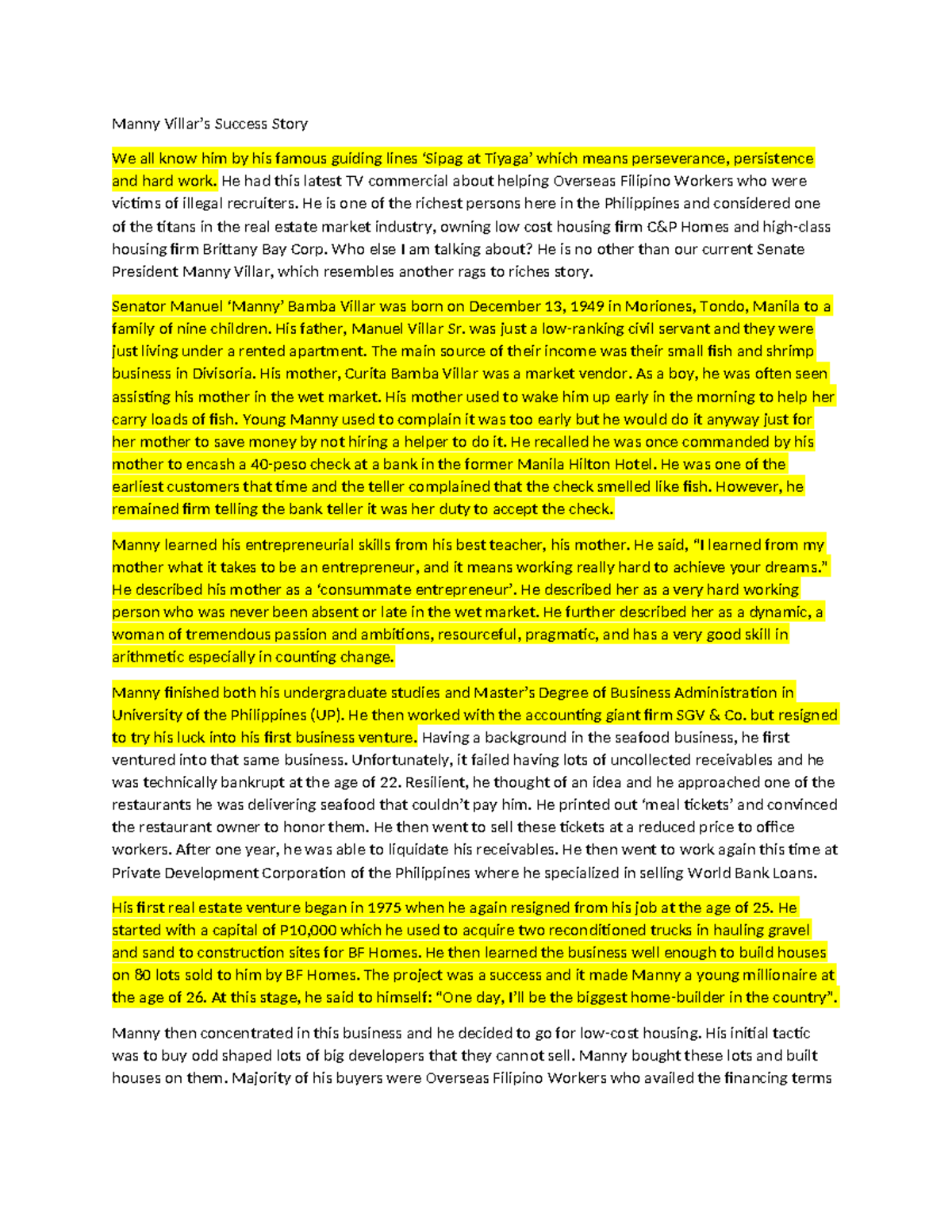 Manny Villar - Manny Villar’s Success Story We all know him by his ...