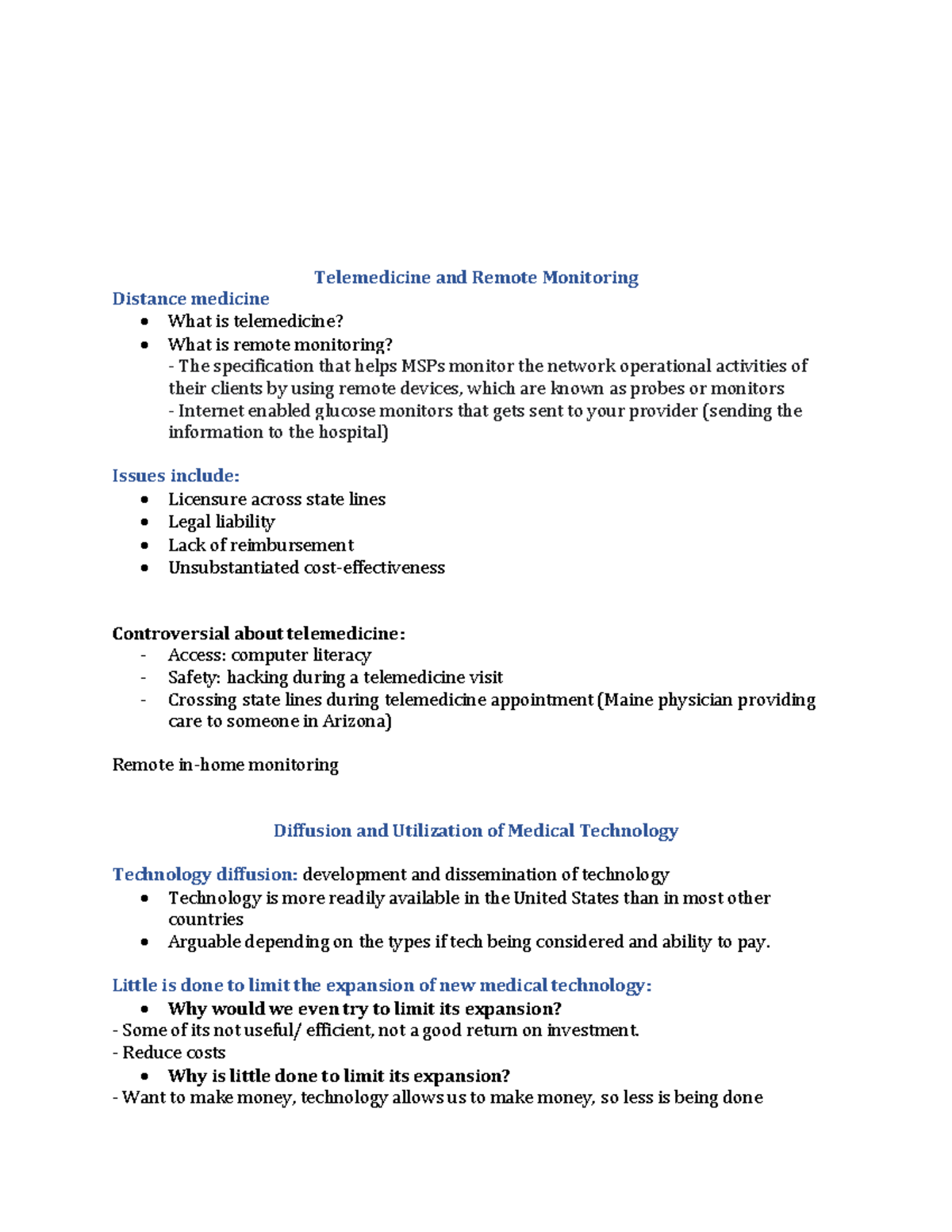 Class Notes (dragged) 8 - Telemedicine and Remote Monitoring Distance ...