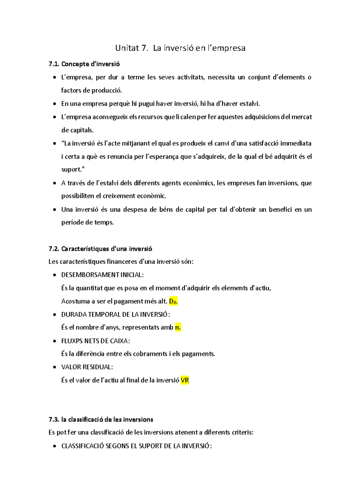 Economia Segon de Batxillerat. Apunts la inversió en l'empresa - Warning: TT: undefined function ...
